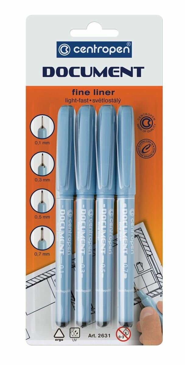 Линеры Centropen "Document", черные, металлический наконечник (2631/4 BL)