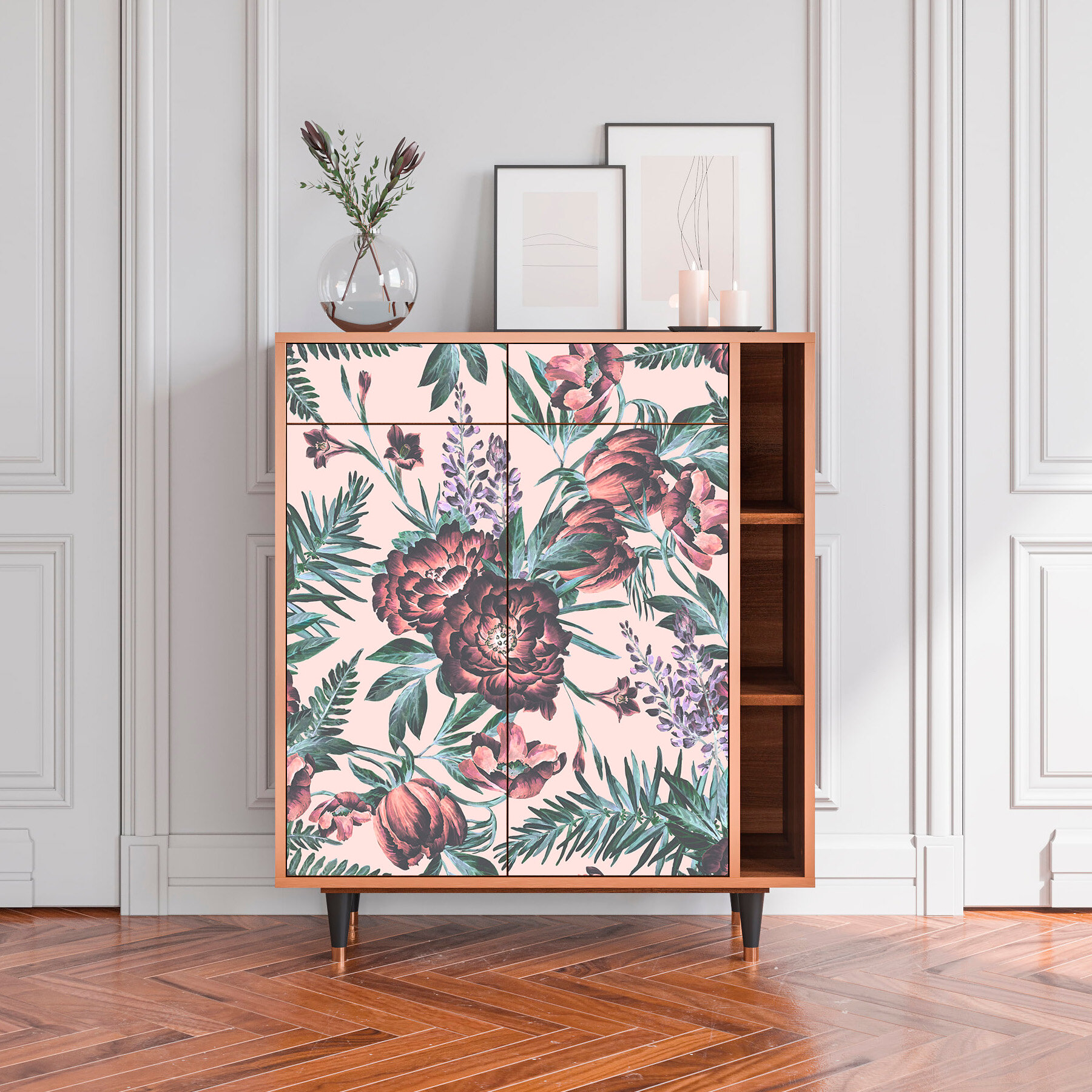 Комод - STORYZ - BS6 Peach Peonies, Размер - 94 x 110 x 41 см, Цвет корпуса - , Орех
