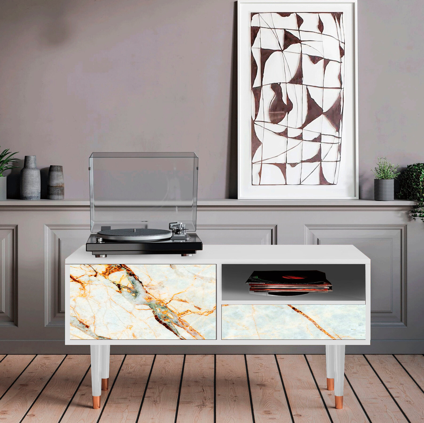 ТВ-Тумба - STORYZ - T3 Sandy Marble, Размер - 115 x 59 x 48 см, Цвет корпуса - , Белый
