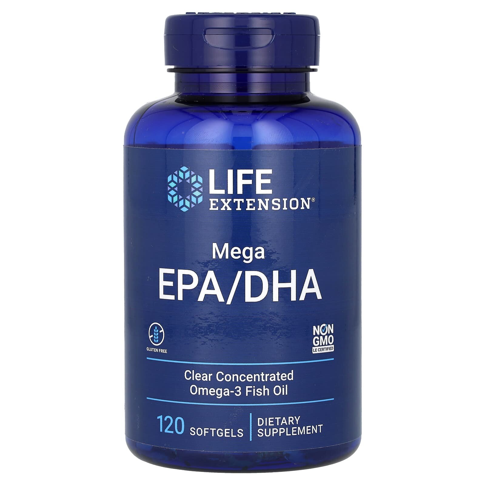Life Extension, Mega EPA/DHA, ЭПК и ДГК, 2000 мг, 120 капсул