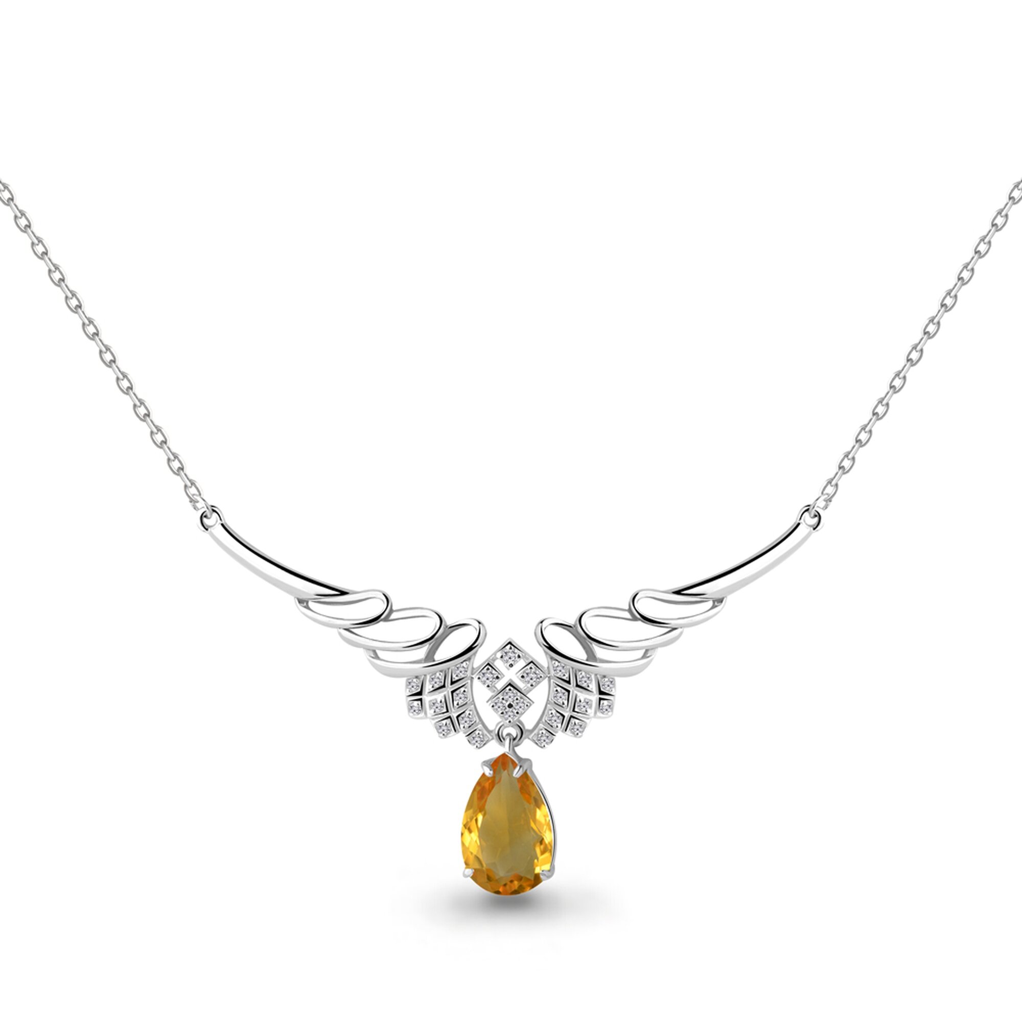 Колье, серебро, 925 проба, родирование, цитрин, фианит