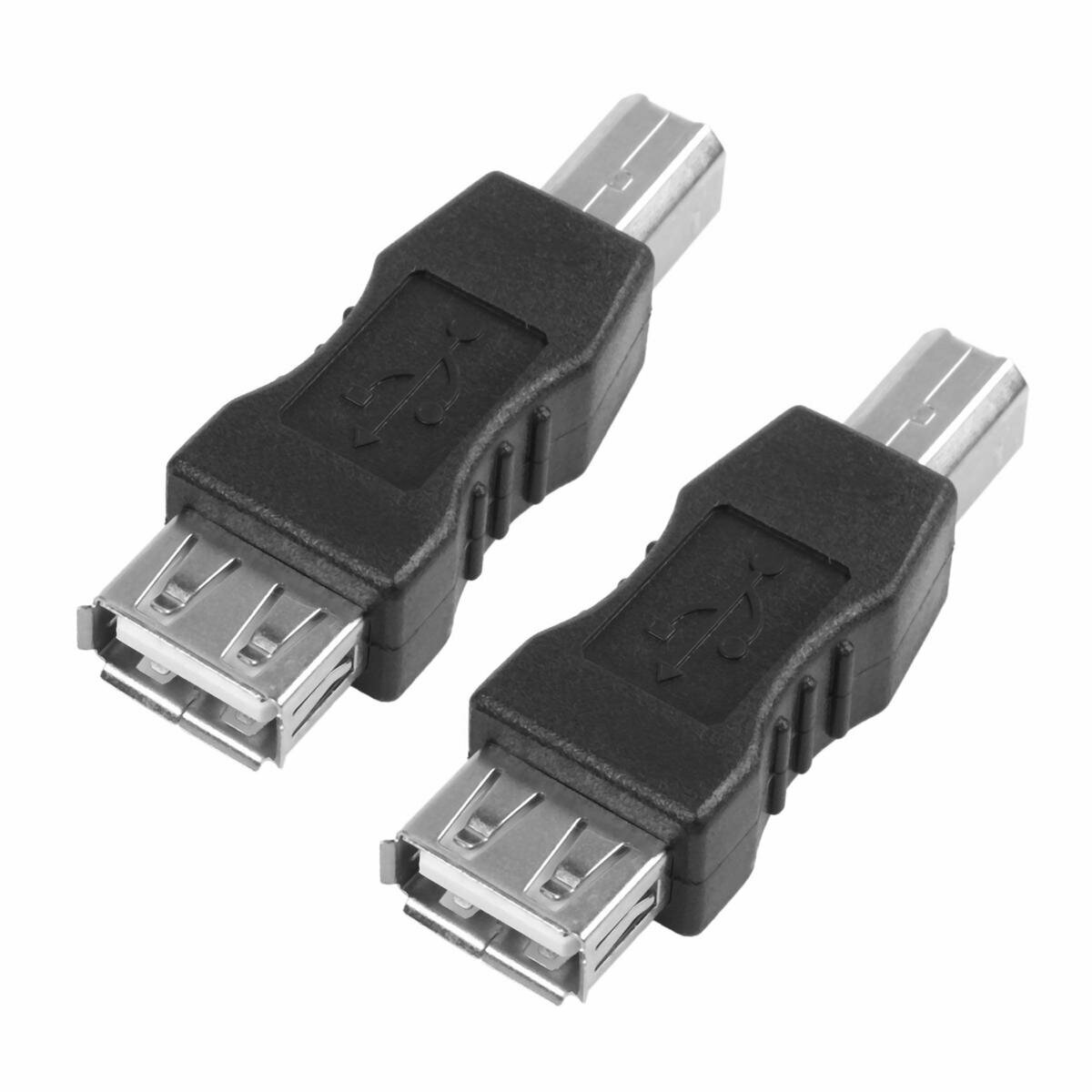 2X USB-адаптера для принтера, тип A, гнездо - тип B, штекер, черный, серебристый оттенок