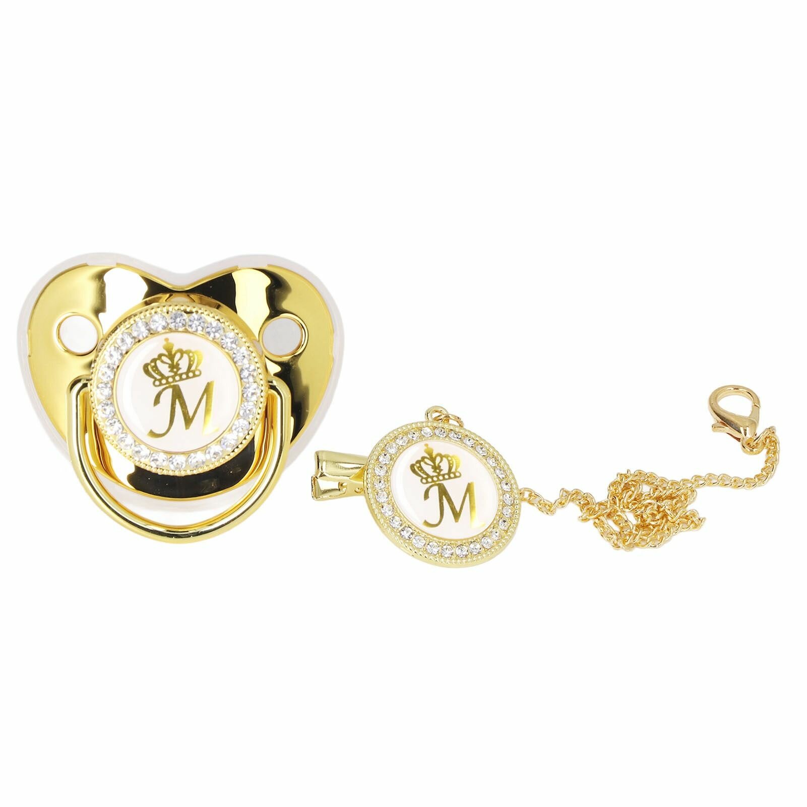 Детская соска, портативная портативная изысканная соска с золотой короной и буквами со стразами и цепочкой с буквой M
