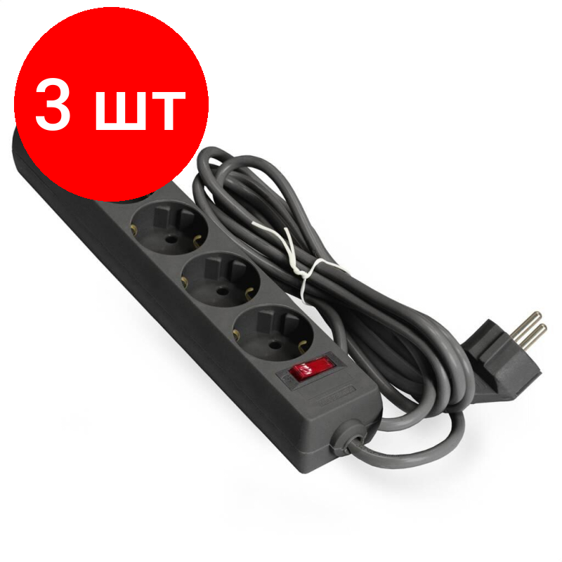 Комплект 3 штук, Сетевой фильтр Exegate EX221185RUS SP-5-3B (5 розеток,3м, евровилка, черный)