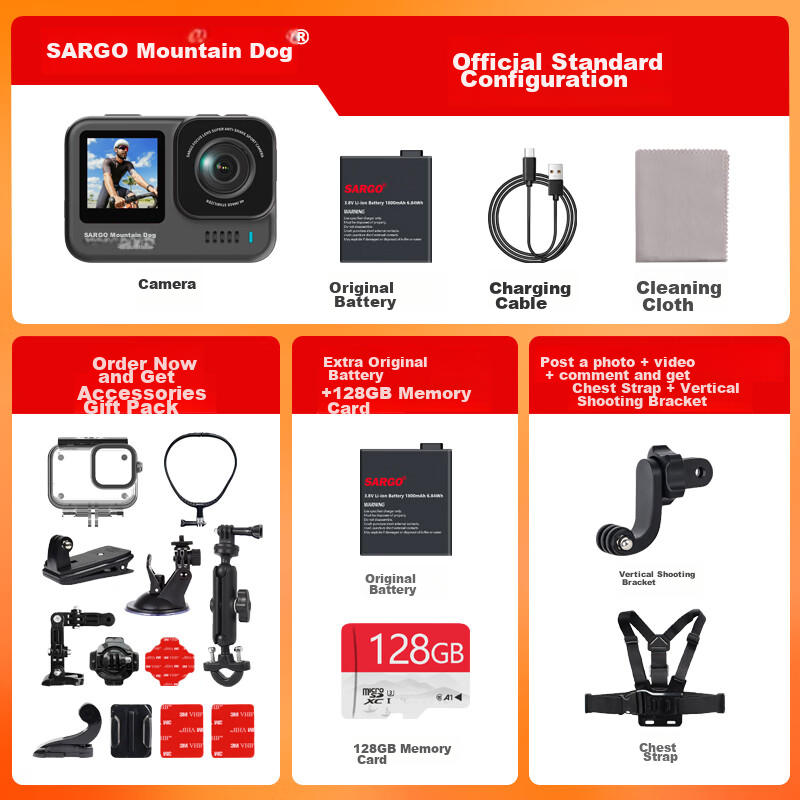 Shangou A7 Action Camera, 4K High-Definition Motorcycle Dash Cam, Bicycle Helmet Vlog, Cycling Fishing Waterproof Outdoor Small Camera