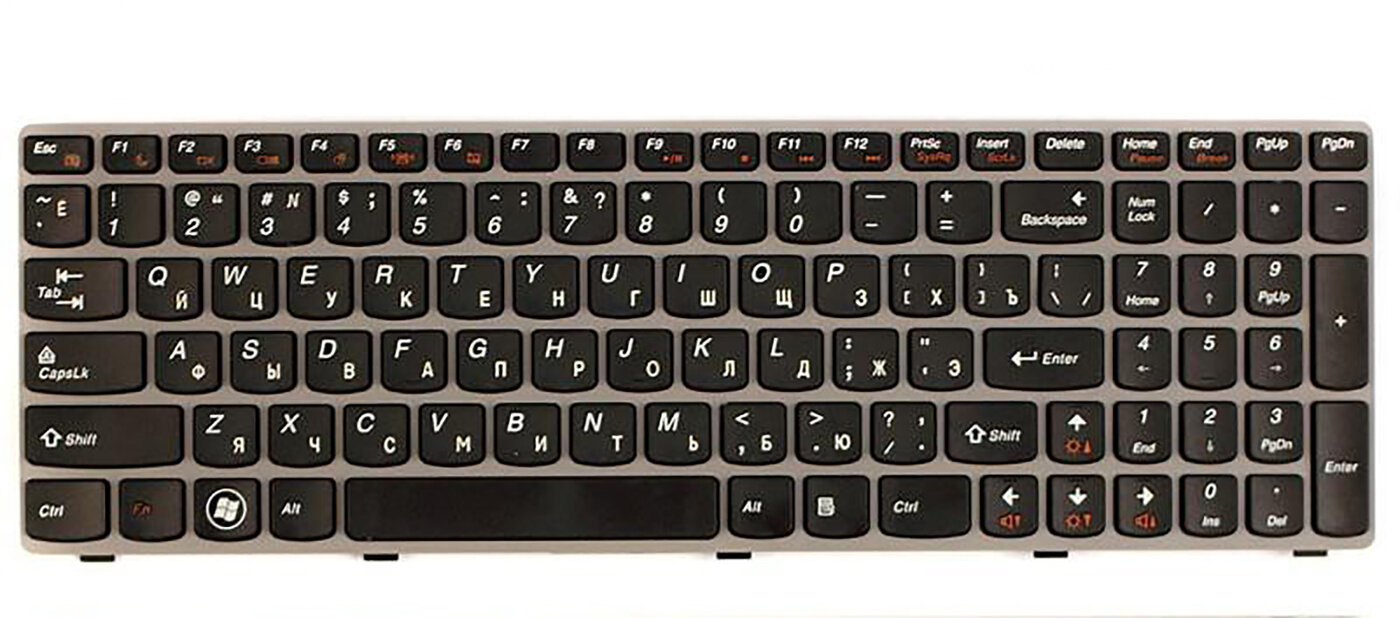 Клавиатура 25-010793 V-117020AS1-US 25012349 для ноутбука Lenovo IdeaPad Z560 Z565 G570 G770 черная с серой рамкой