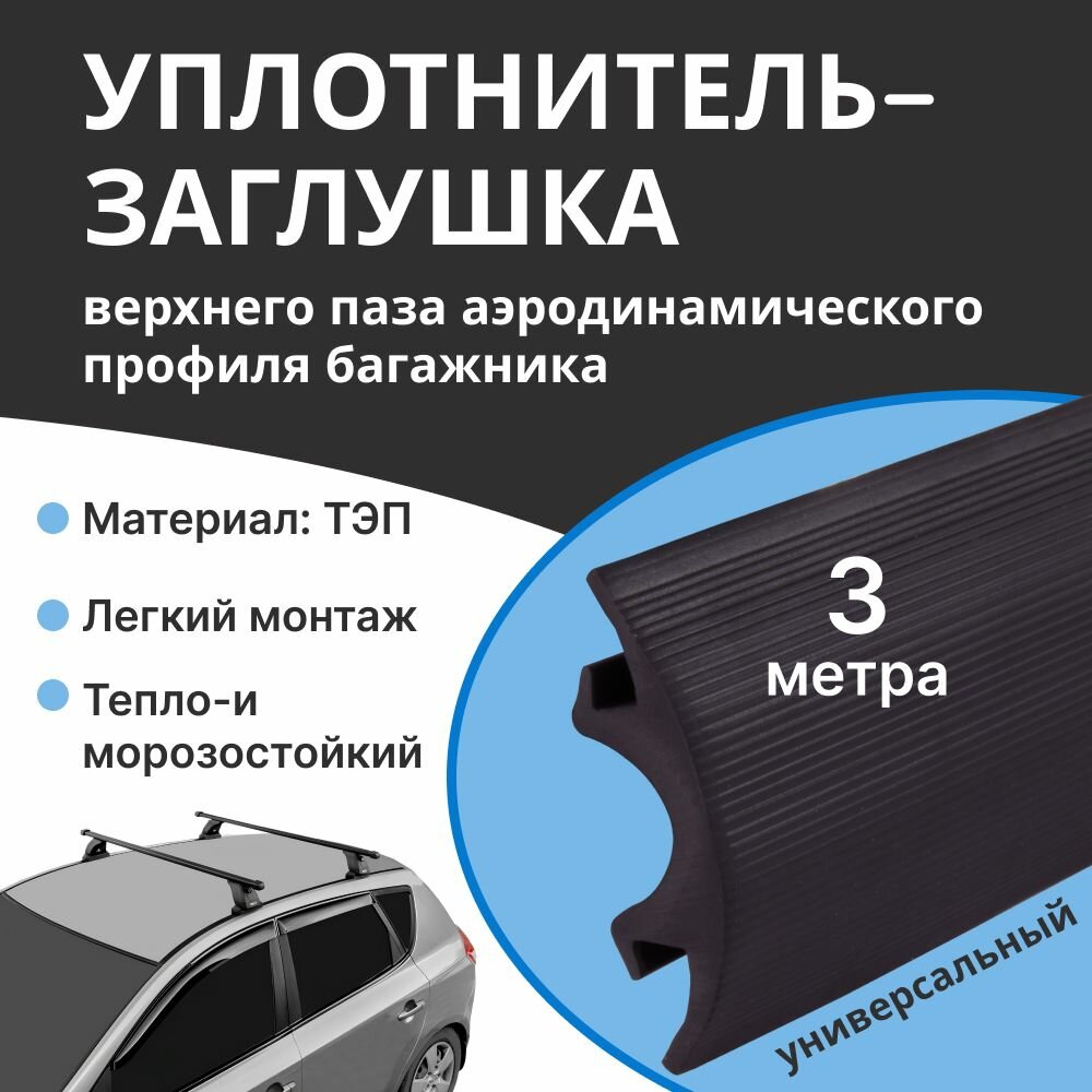 Заглушка уплотнительная для рейлингов EXOFLEX, длина 3 метра, черная