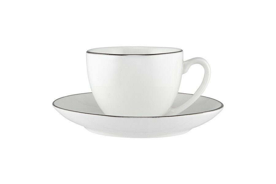 Пара кофейная, 1 перс, 2 пр, 100 мл, фарфор P, белая, с серебристым кантом, White Platinum (Maxwell&Williams)