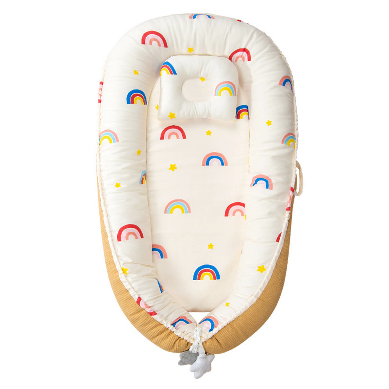 Детский шезлонг, мягкий, дышащий, эргономичный дизайн, портативная кроватка для новорожденных и младенцев, подходит для использования дома и на улице, цвет лимонно-желтый «Радуга» (модель «Соты»), 50x85 см / 19,7x33,5 дюйма.