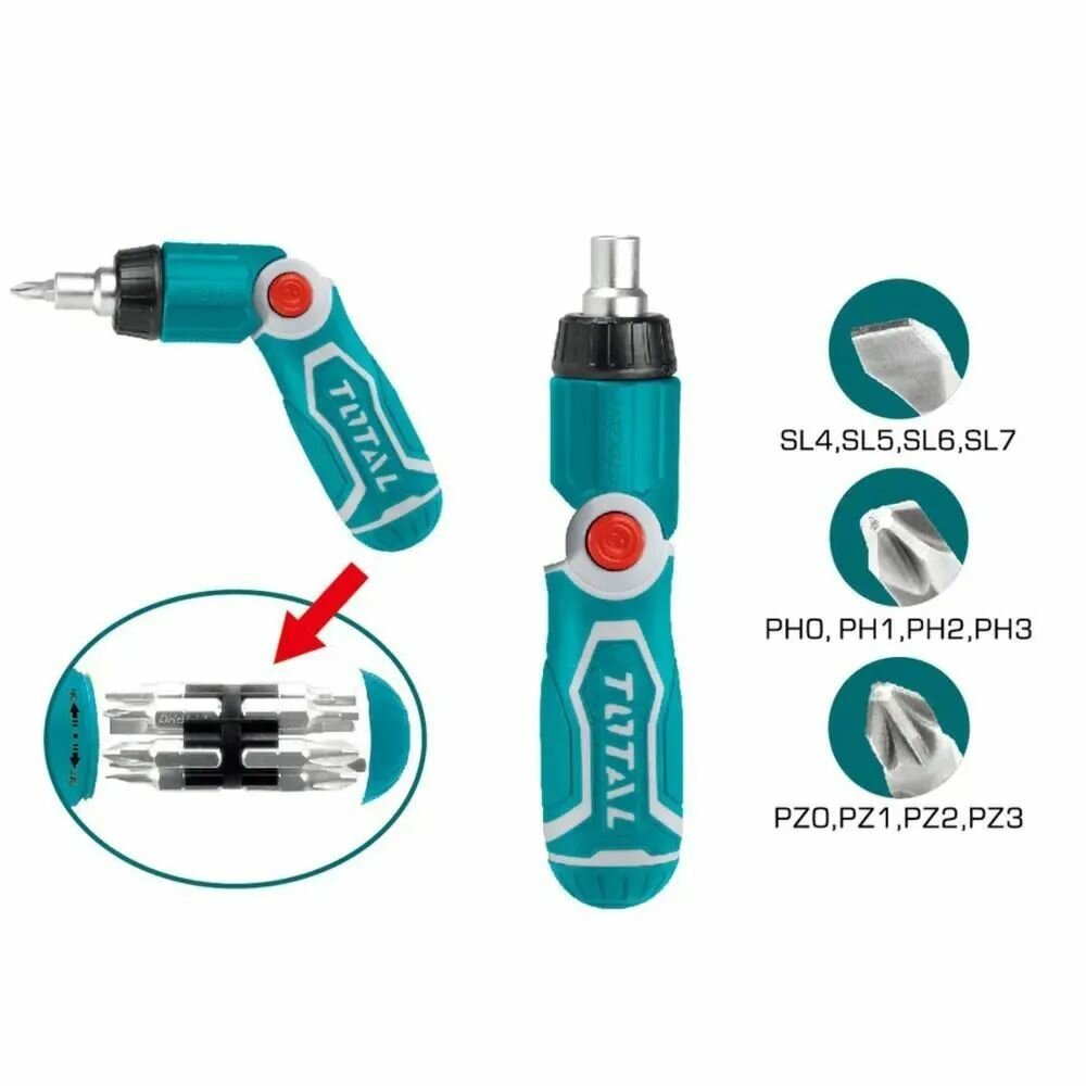 Отвертка реверсивная с трещоткой ( 13 в 1 ) TOTAL TACSD30136