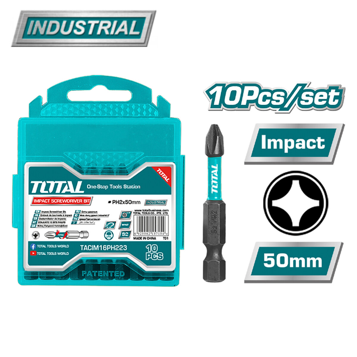 Набор бит TOTAL TACIM16PH223, односторонние, PH2, 50мм, 10 штук