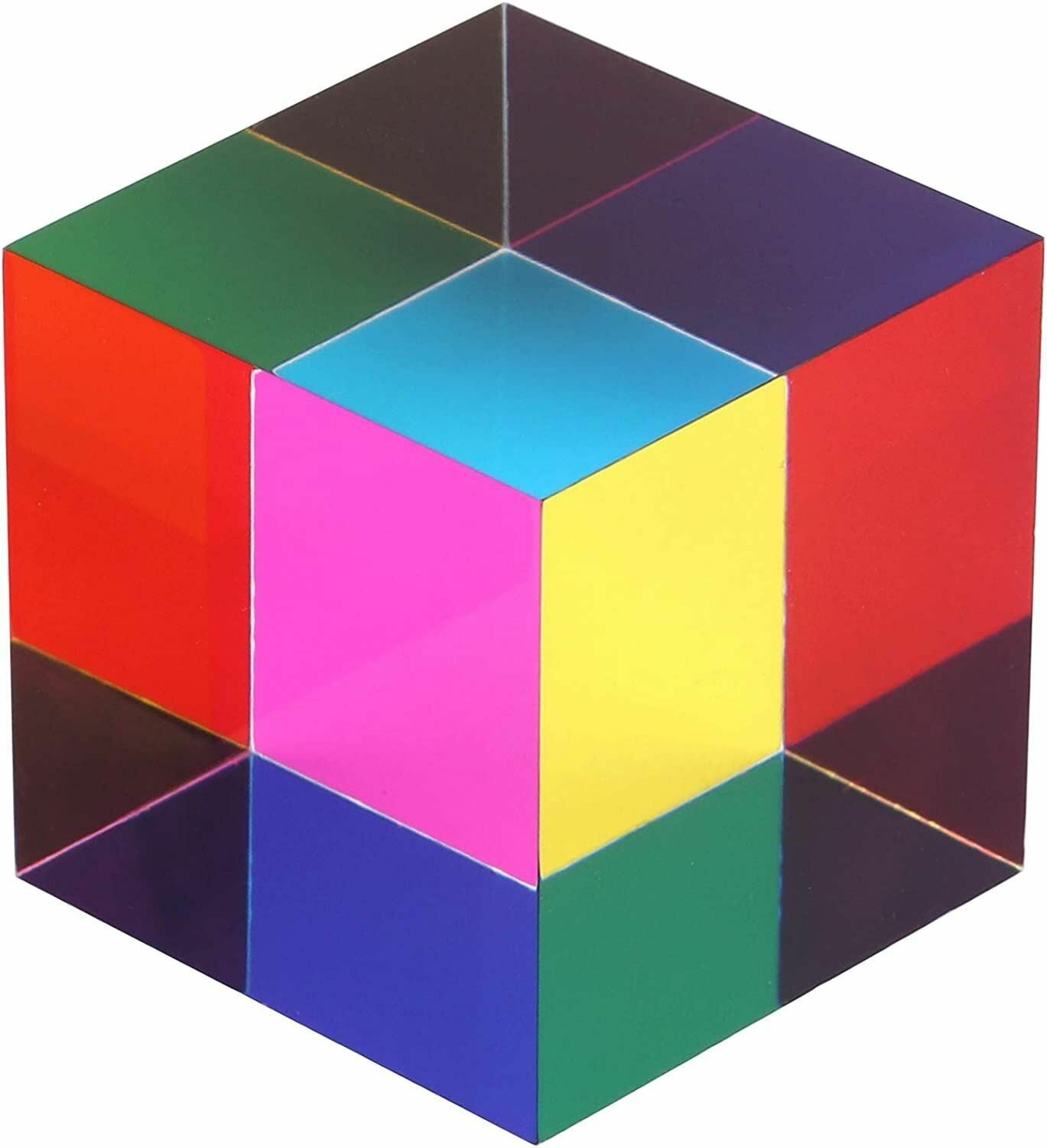ZhuoChiMall CMY Color Cube, 1,6-дюймовая (40 мм) акриловая призма CMYcube для украшения рабочего стола дома или офиса, обучающие игрушки для науки Развивающие подарки для детей