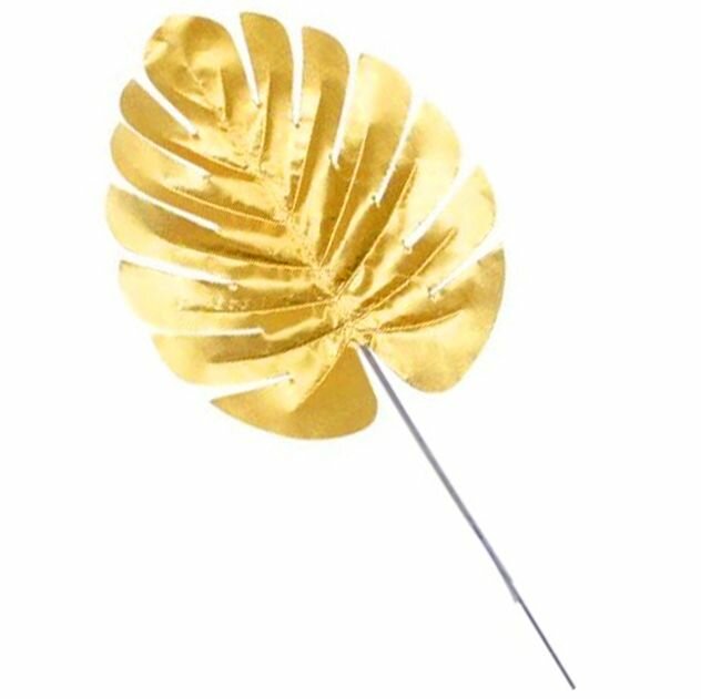 Искусственные листья Волна веселья Монстера, 54х28 см, золото металлик, 5 шт