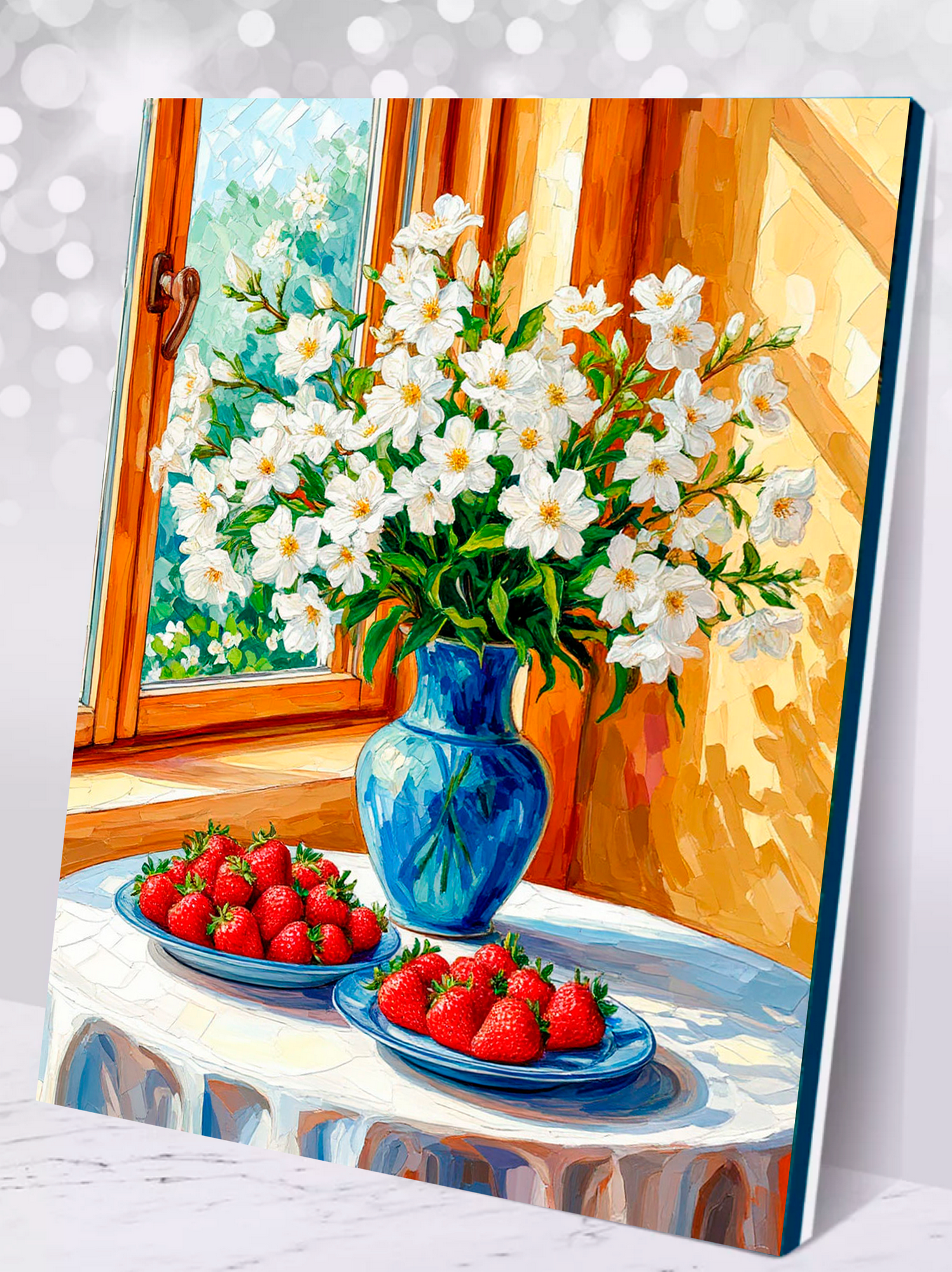 Картина на стену для интерьера Жасмин с клубникой 40х50 см, холст на подрамнике, InterHobby