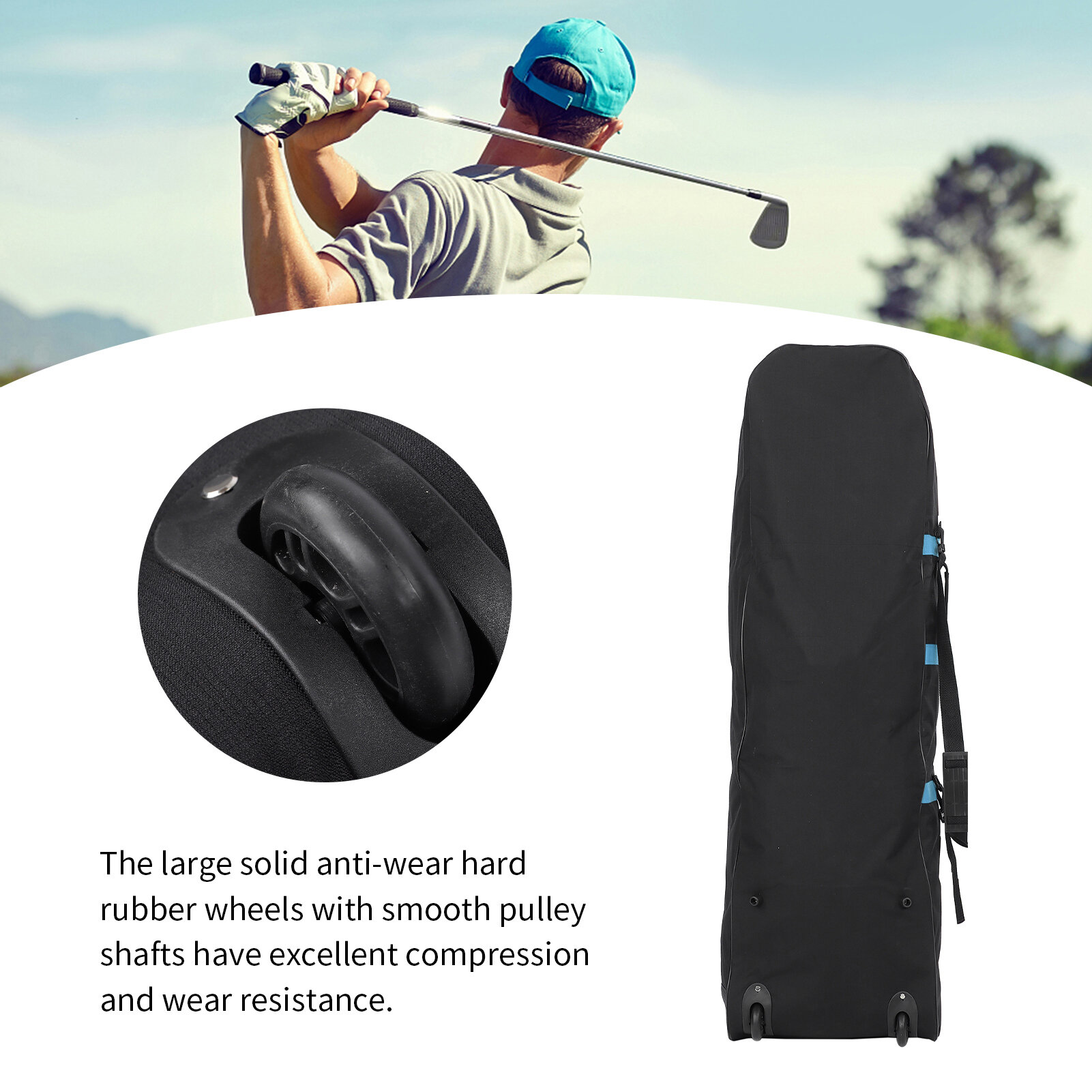 Дорожная сумка для гольфа на колесах Складная 600D Oxford Golf Aviation Bag Клубный чехол для хранения, синяя