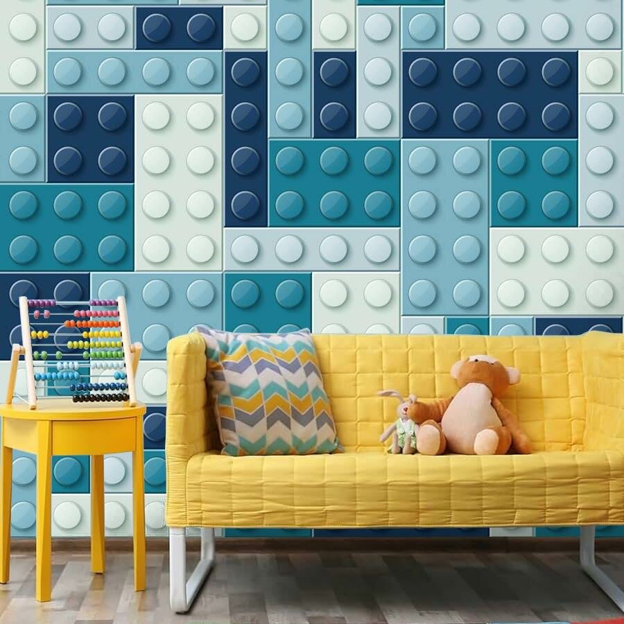 Фотообои Лего в синем цвете 12-1358-S-Холст 270 x 200 см (ВхШ) Бесшовные, флизелиновые, влагостойкие обои MasterFresok