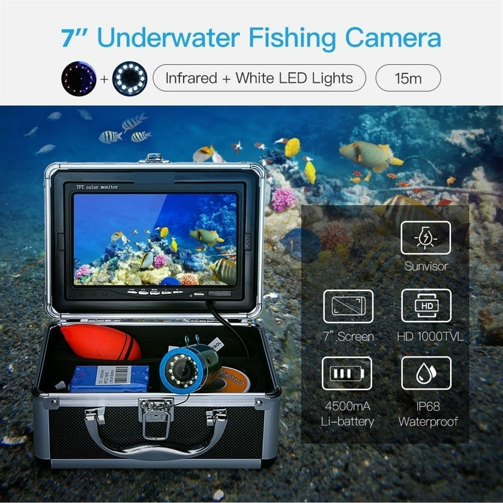 7-дюймовый цветной монитор рыболокатор 15 м/30 м камера для подводной рыбалки