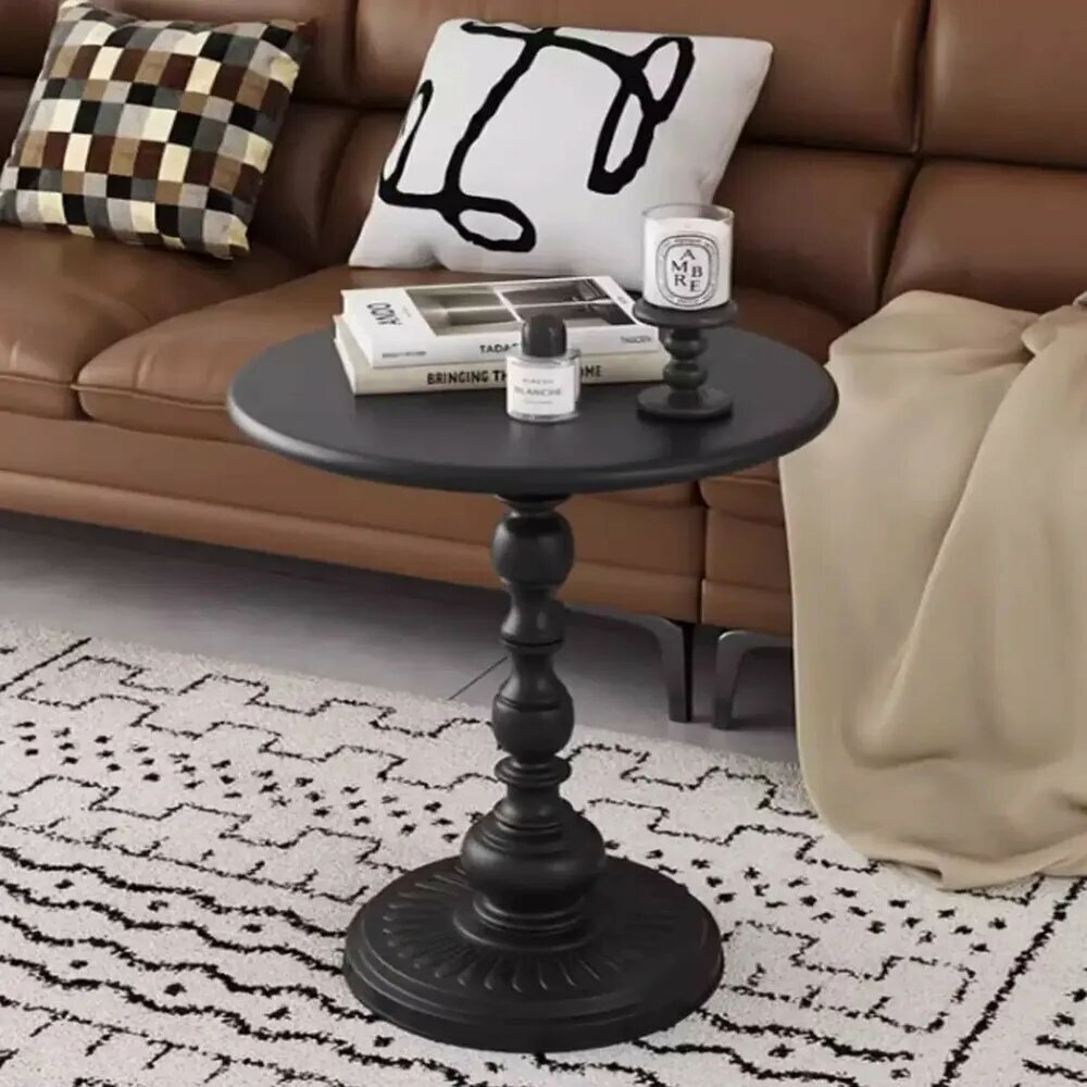 Журнальный столик, coffee table, приставной столик, круглый, черный, металл/пластик, 40x40x52 см