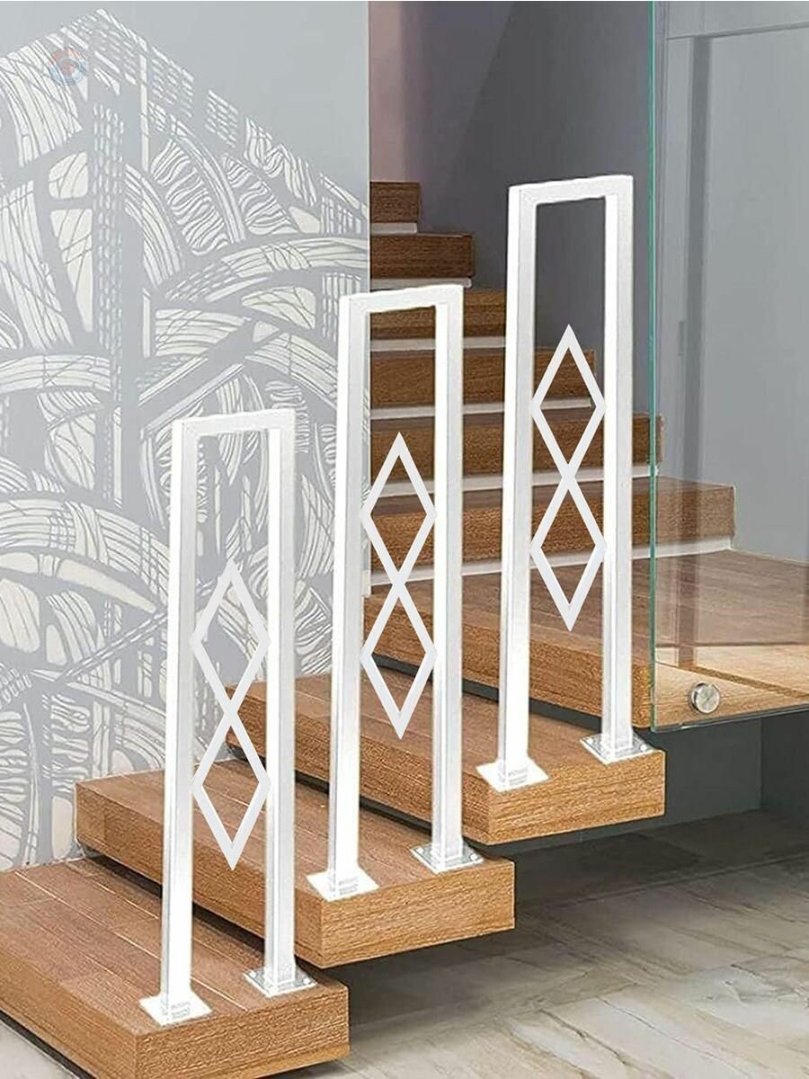 Кованые перила для лестницы белые, индустриальный стиль, сварная порошковая защита, квадратный профиль 30 30, высота на выбор 85-110 см, комплект с крепежом