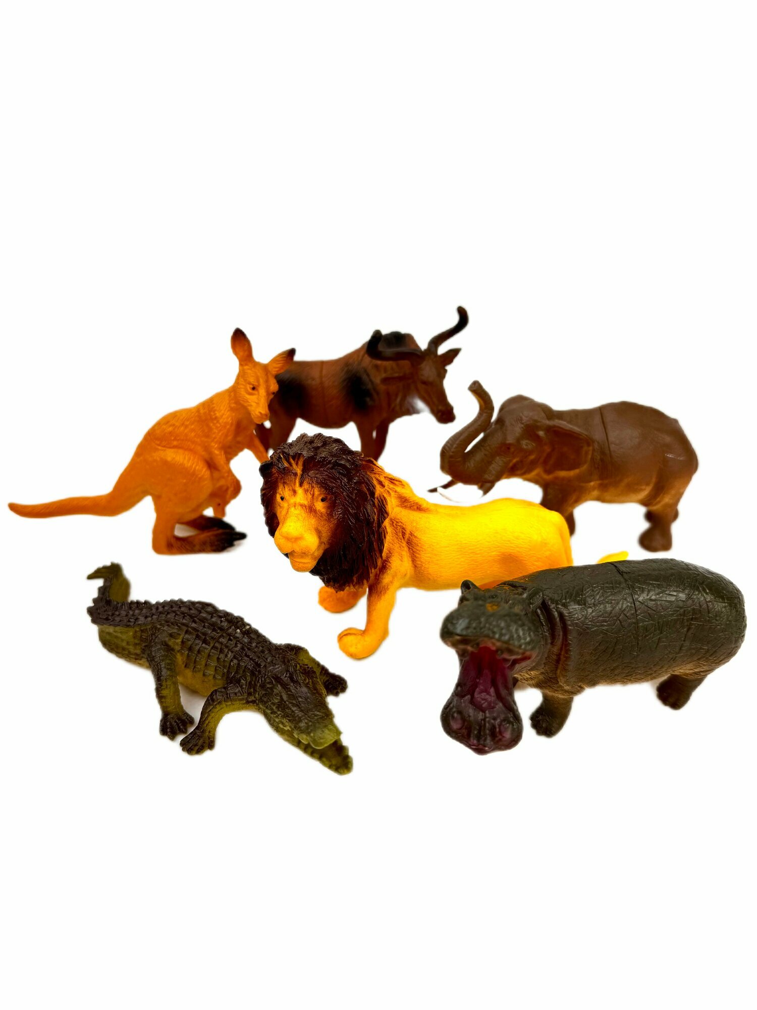 Набор фигурок диких животных 6шт 10-16см Слон Лев Бегемот Кенгуру Крокодил Антилопа Гну