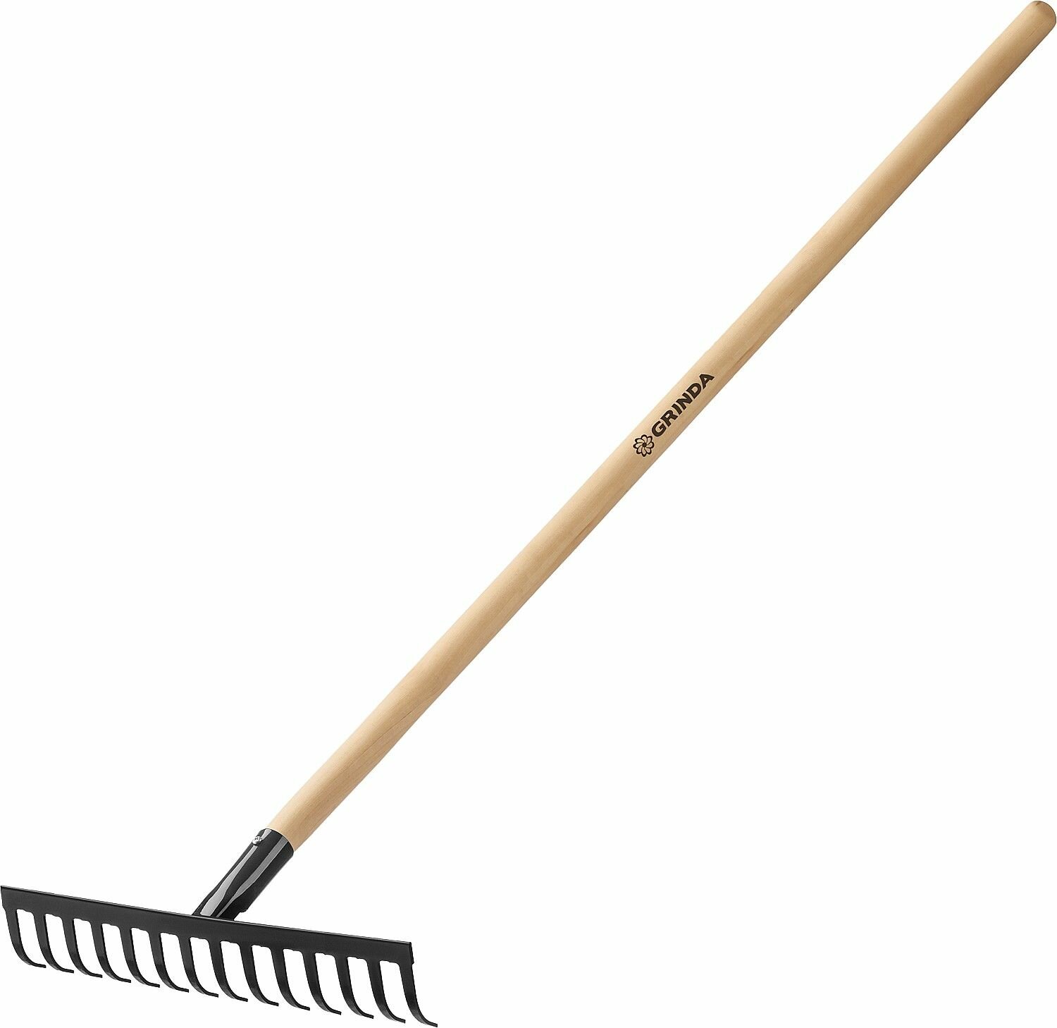 Садовые грабли GRINDA GT-14 WOOD, 360х80х1300 мм, 14 зубцов, углеродная сталь, антикор. покрытие, деревянный черенок высш. сорт 39583-14