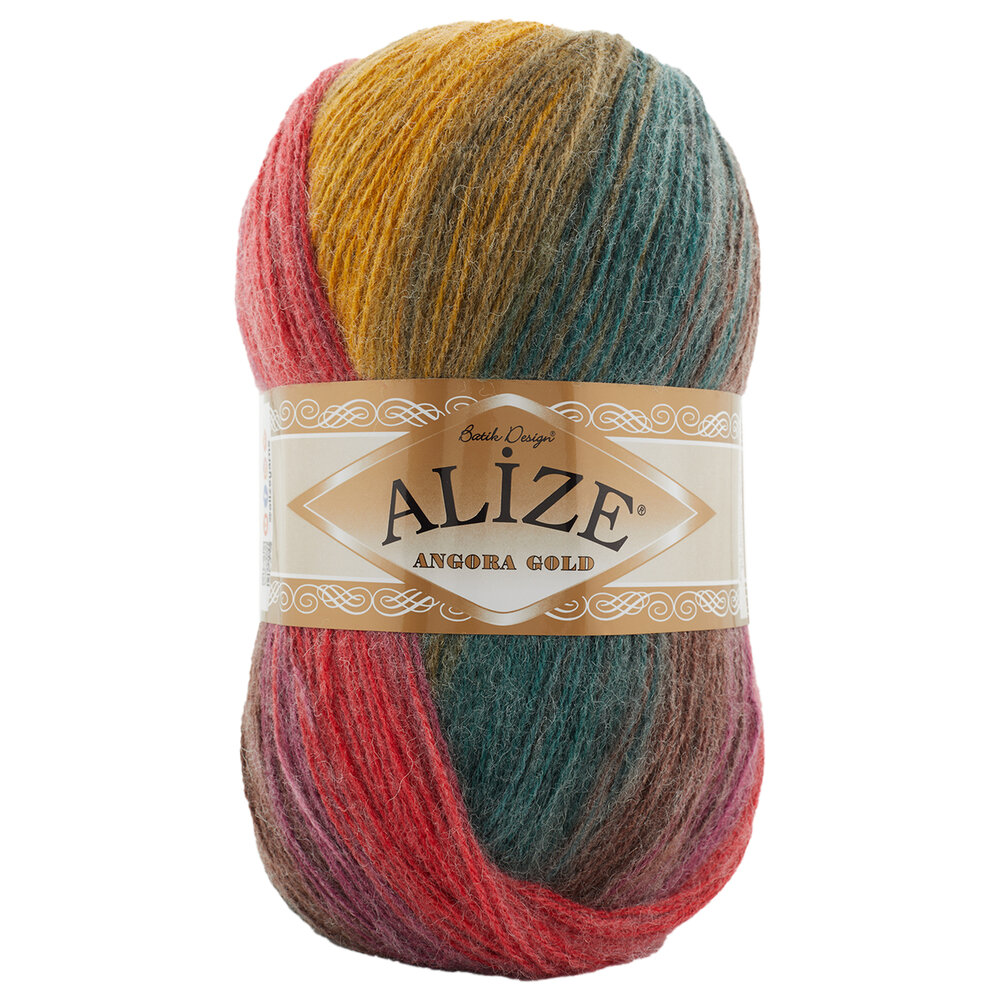 Пряжа для вязания Alize Angora gold batik 3368 красный зеленый 100 гр/550 м 20% шерсть, 80% акрил