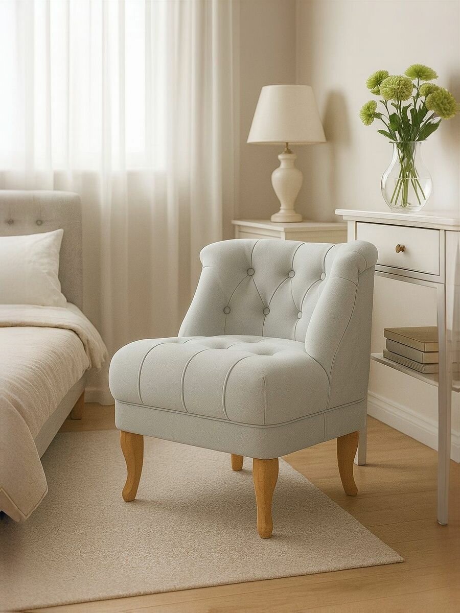 Кресло NOTTE "Марсель-1" 69*72*80 см, натуральный велюр, светло-серый, интерьерное кресло