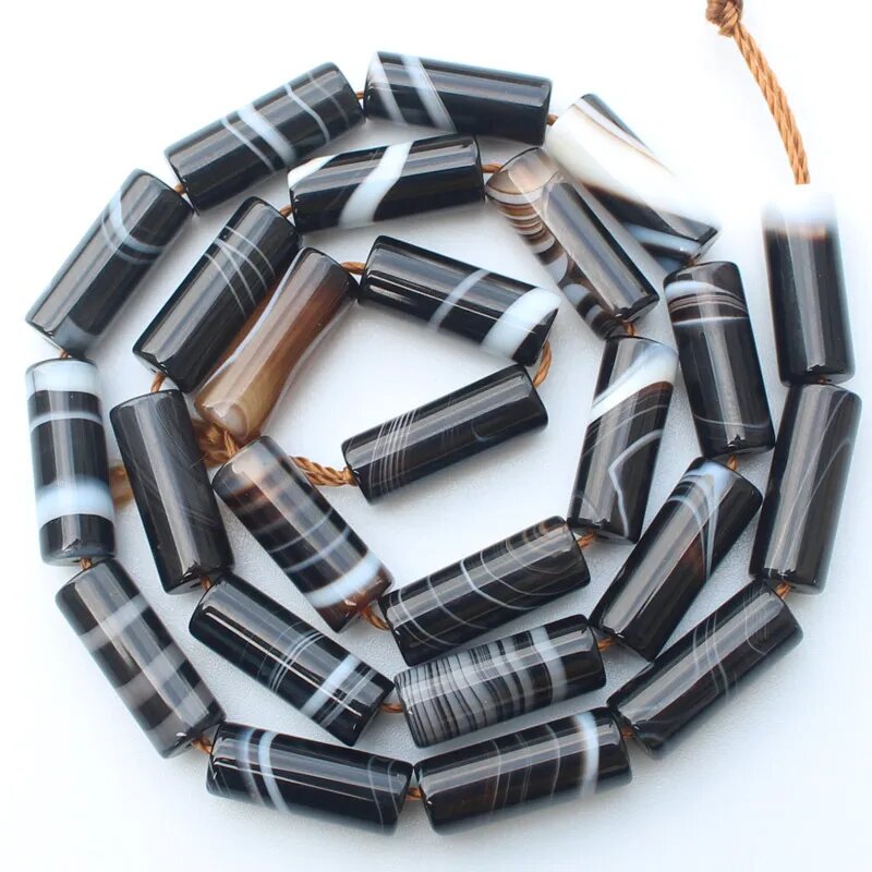 Черные полосатые бусины из агата лаerf beads 6-30 мм 6x16mm 24pcs