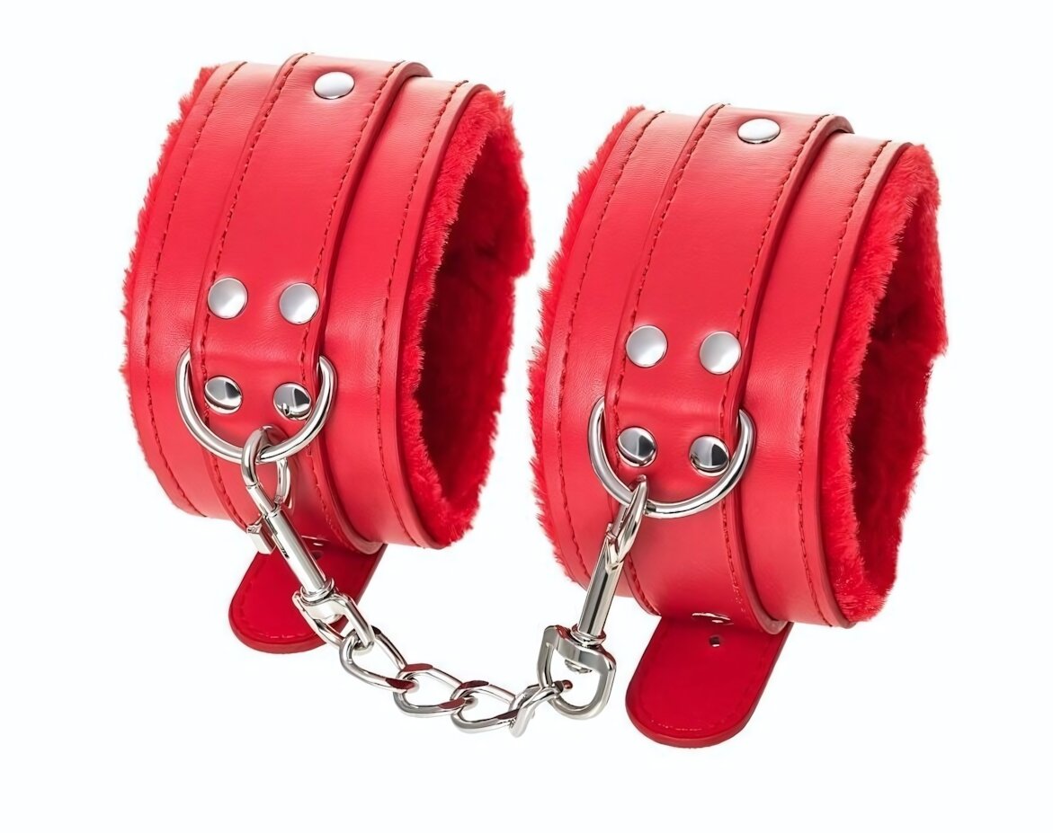 Наручники для фиксации ног и запястий, красный искусственная кожа, мягкая подкладка, регулируемые