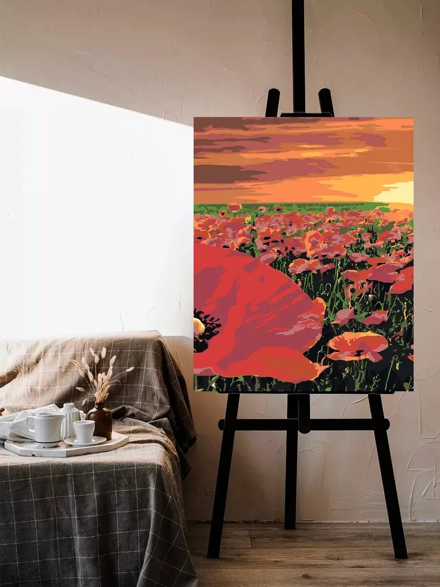 Картина по номерам Пейзаж Маковое Поле на Закате Растения