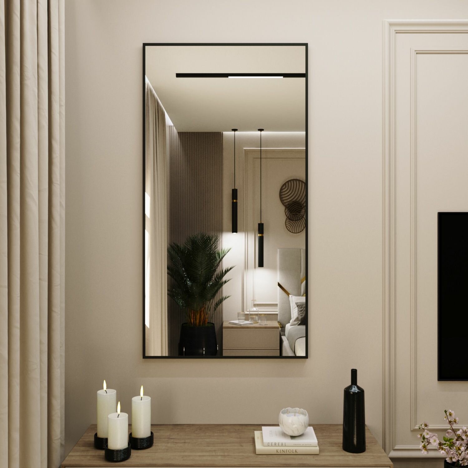 Зеркало настенное 120х60 см. BLX MIRROR в ванную в алюминиевой раме, Черное