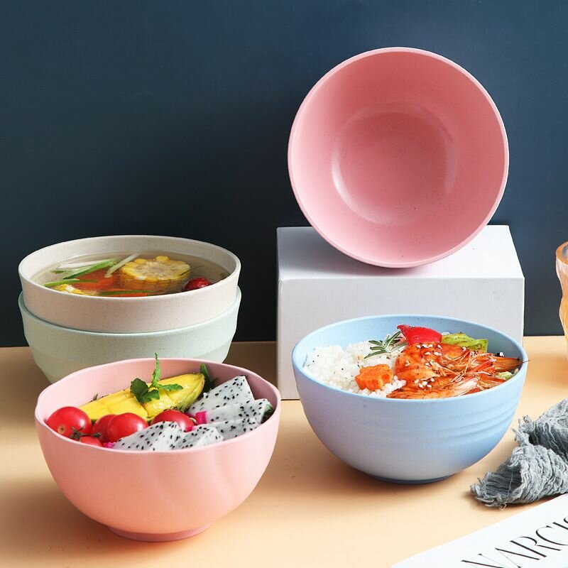 Набор экологичных тарелок из пшеничной соломы 4 шт с подставкой для сервировки стола, микроволновка и посудомойка