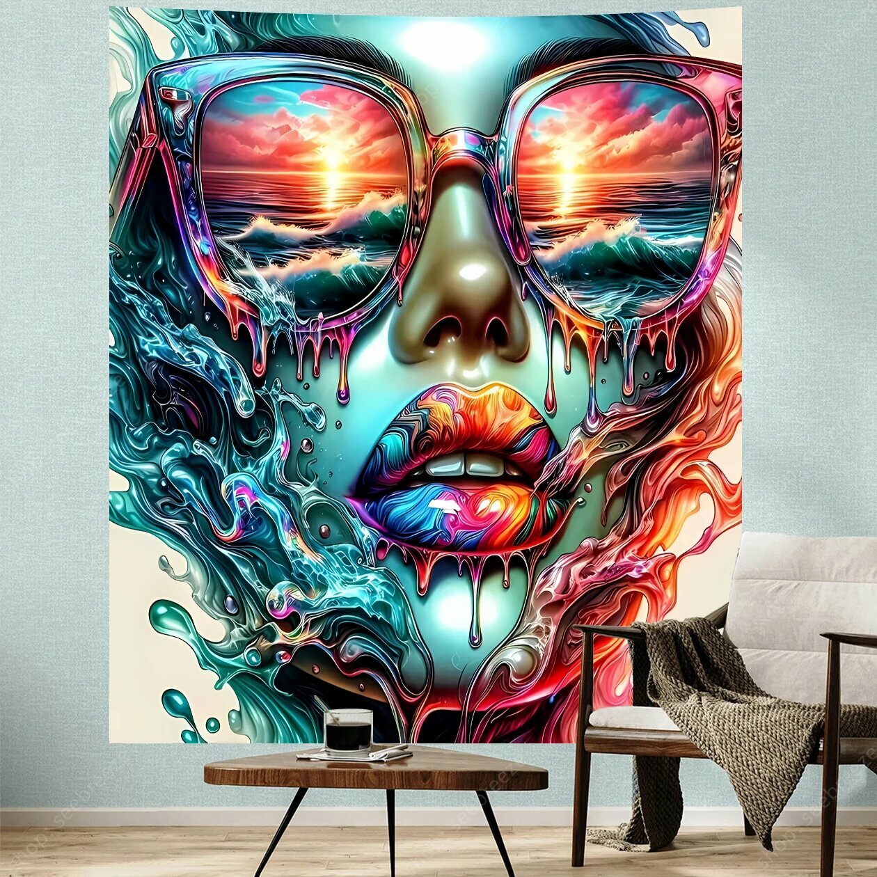 Гобелен на стену с девушкой в очках, 73x95cm, WF10067