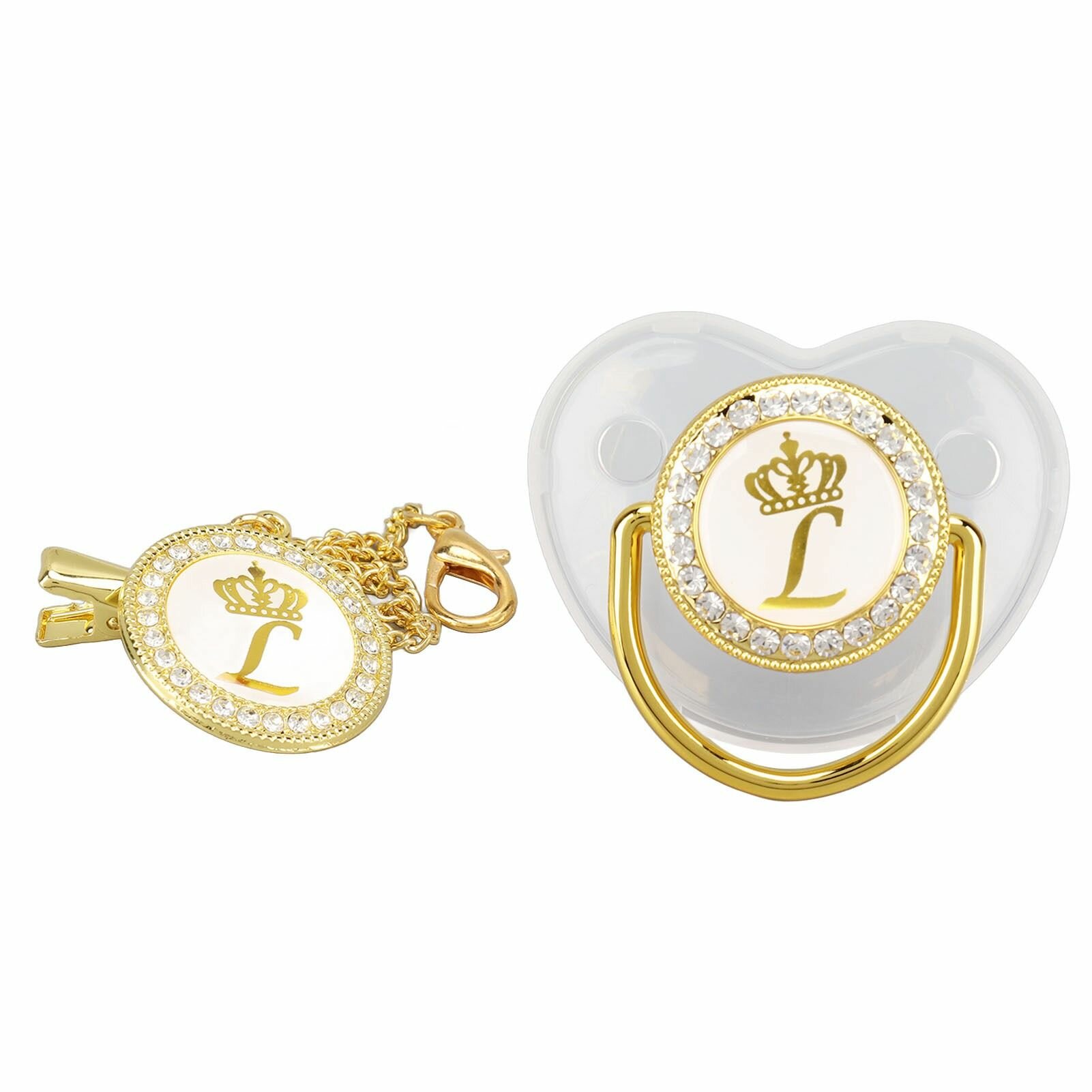 Соска-пустышка для прорезывания зубов с золотыми буквами из стразов. Успокаивающая пустышка для младенцев, для купания и комфорта во время крещения.