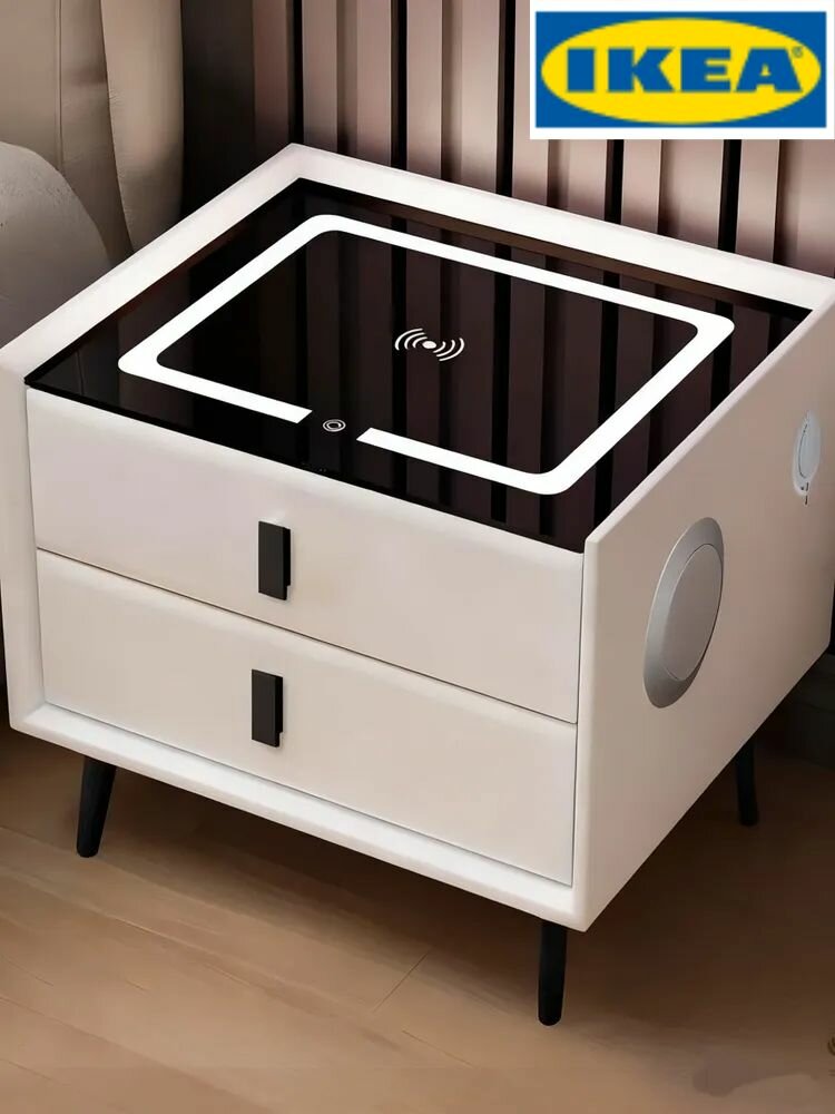 Умная прикроватная тумбочка с беспроводной и USB-зарядкой, Bluetooth-колонкой, 45х40х45 см 1 шт.