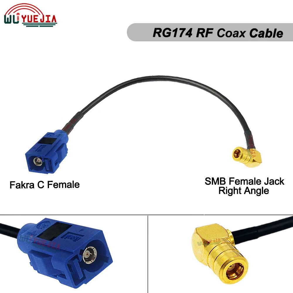 Коаксиальный кабель RG174 Fakra C - SMB 90° 10см