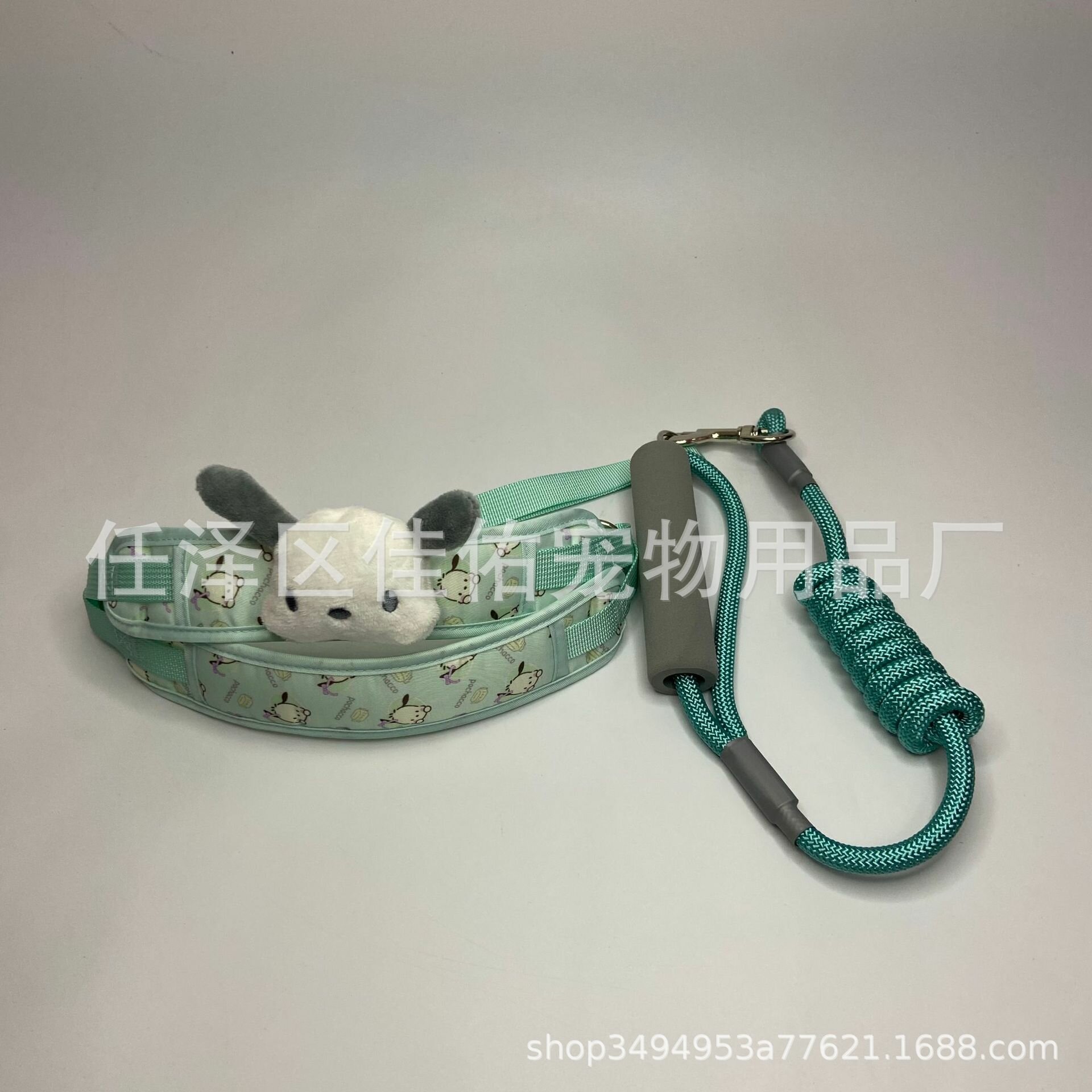 Зеленая регулируемая ошейник-поводок для маленьких собак, обхват груди 30-40 см, прочная резиновая ручка