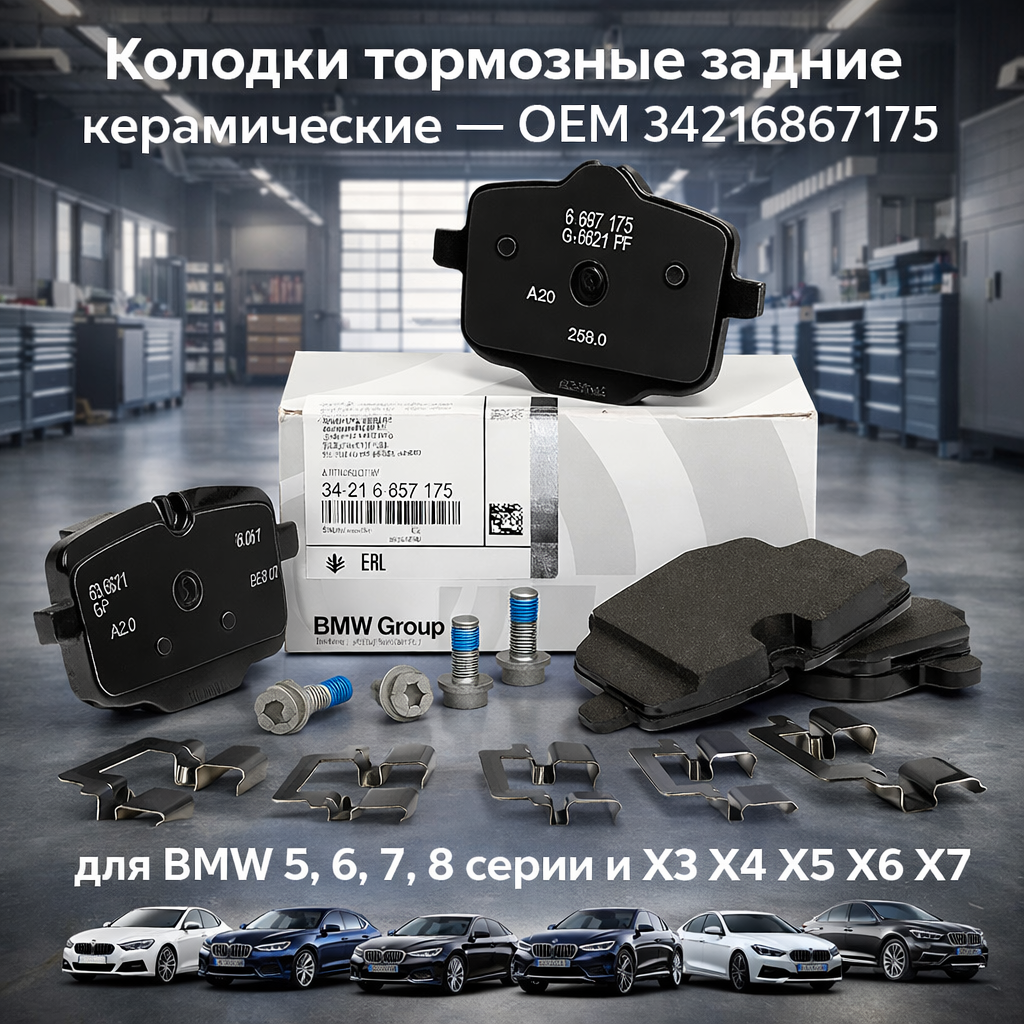 Колодки тормозные задние керамические — OEM 34216867175 для BMW 5, 6, 7, 8 серии и X3 X4 X5 X6 X7