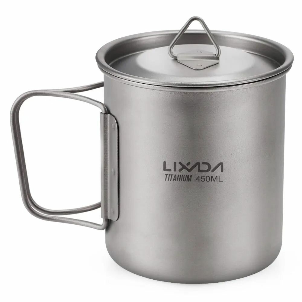 Lixada Титановая чашка с наклонной ручкой (с крышкой) Ta8306-1 450 мл