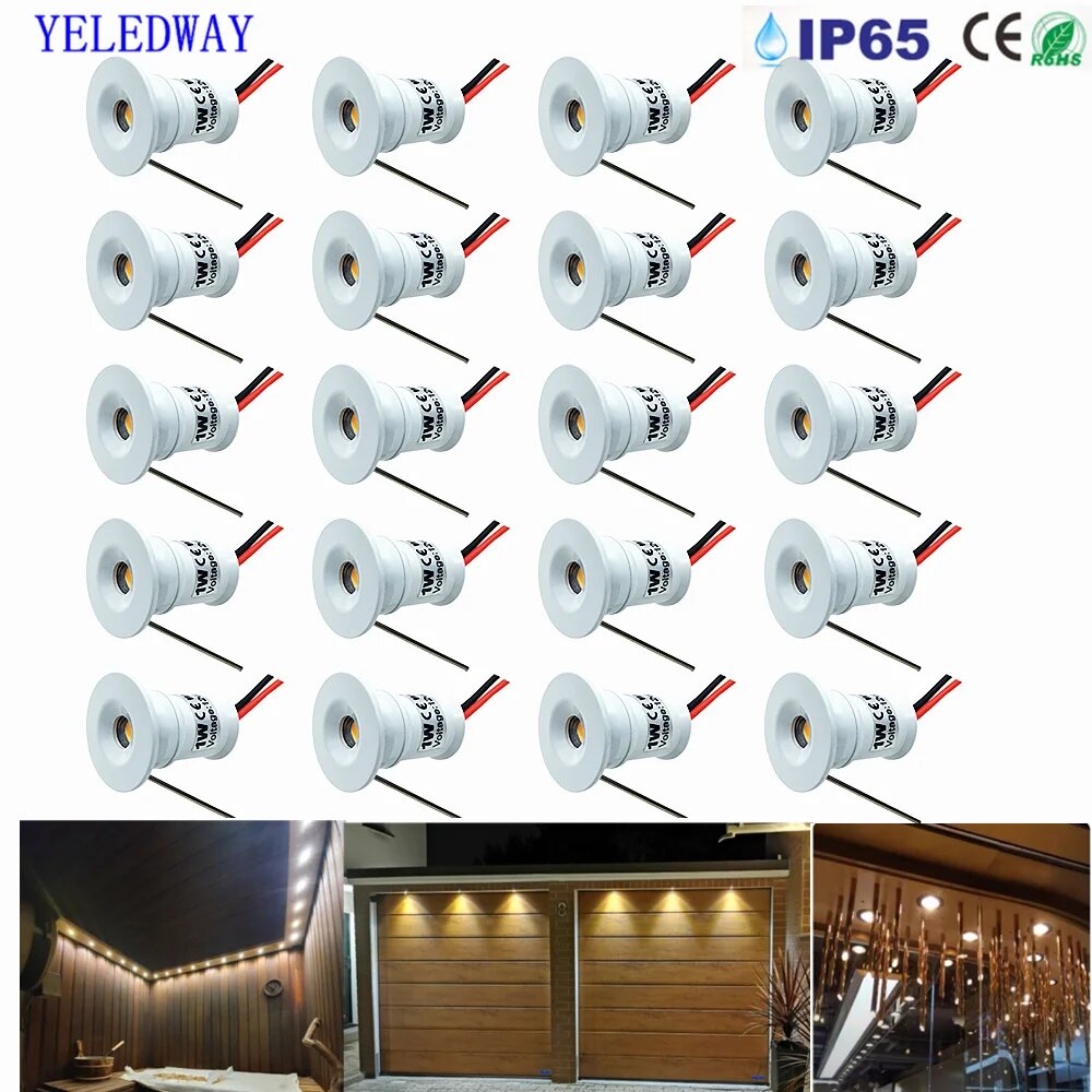 YELEDWAY 24В светодиодный мини-прожектор 1Вт Warm white 3000k, 9 Lamps 24V, 30D Black shell