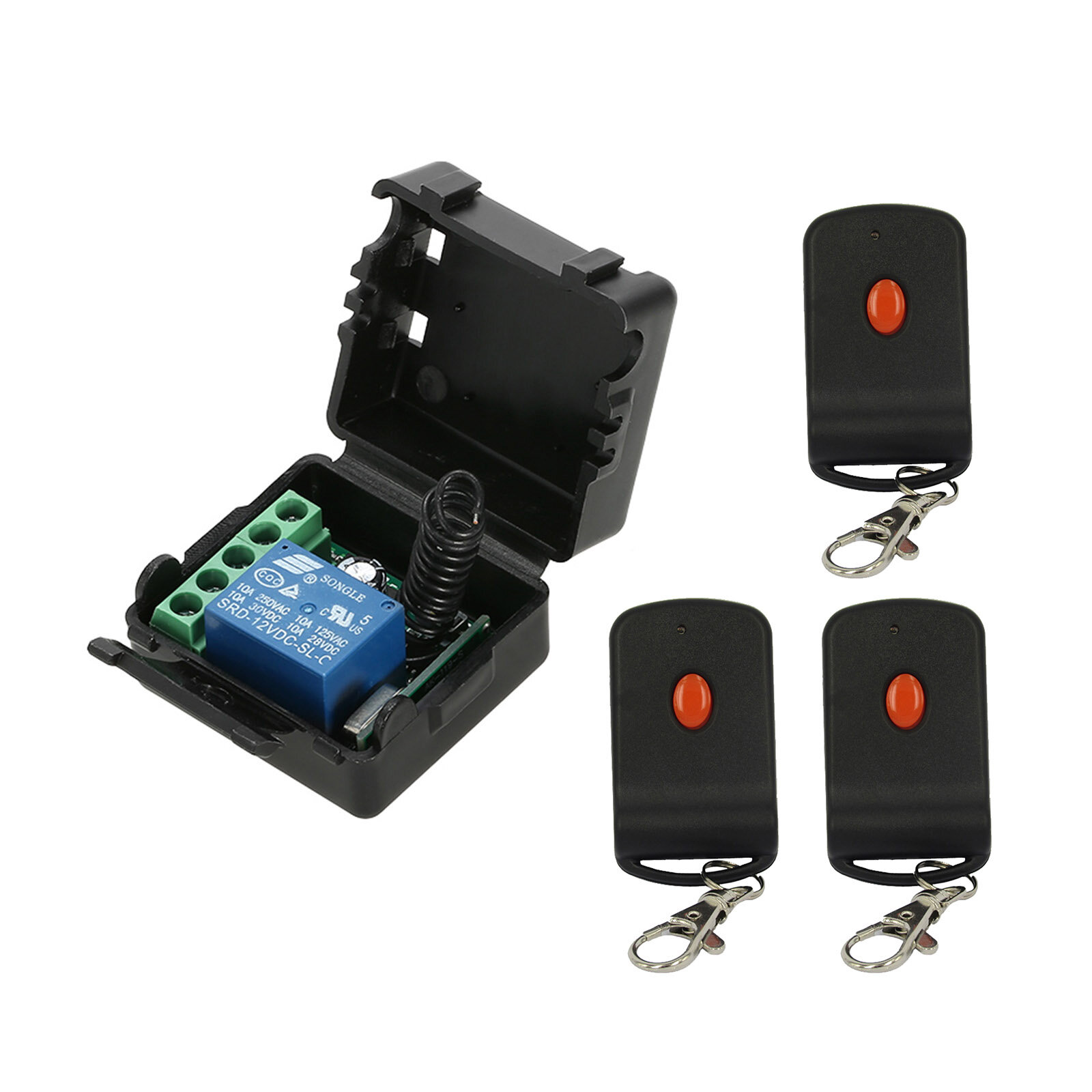 Модуль беспроводного дистанционного управления 433MHz DC 12V 1CH, приемник-реле и передатчик 1527, универсальный дистанционный выключатель, комплект: 1 плата приемника, 1 коробка с предохранителем, 3 дистанционных управления
