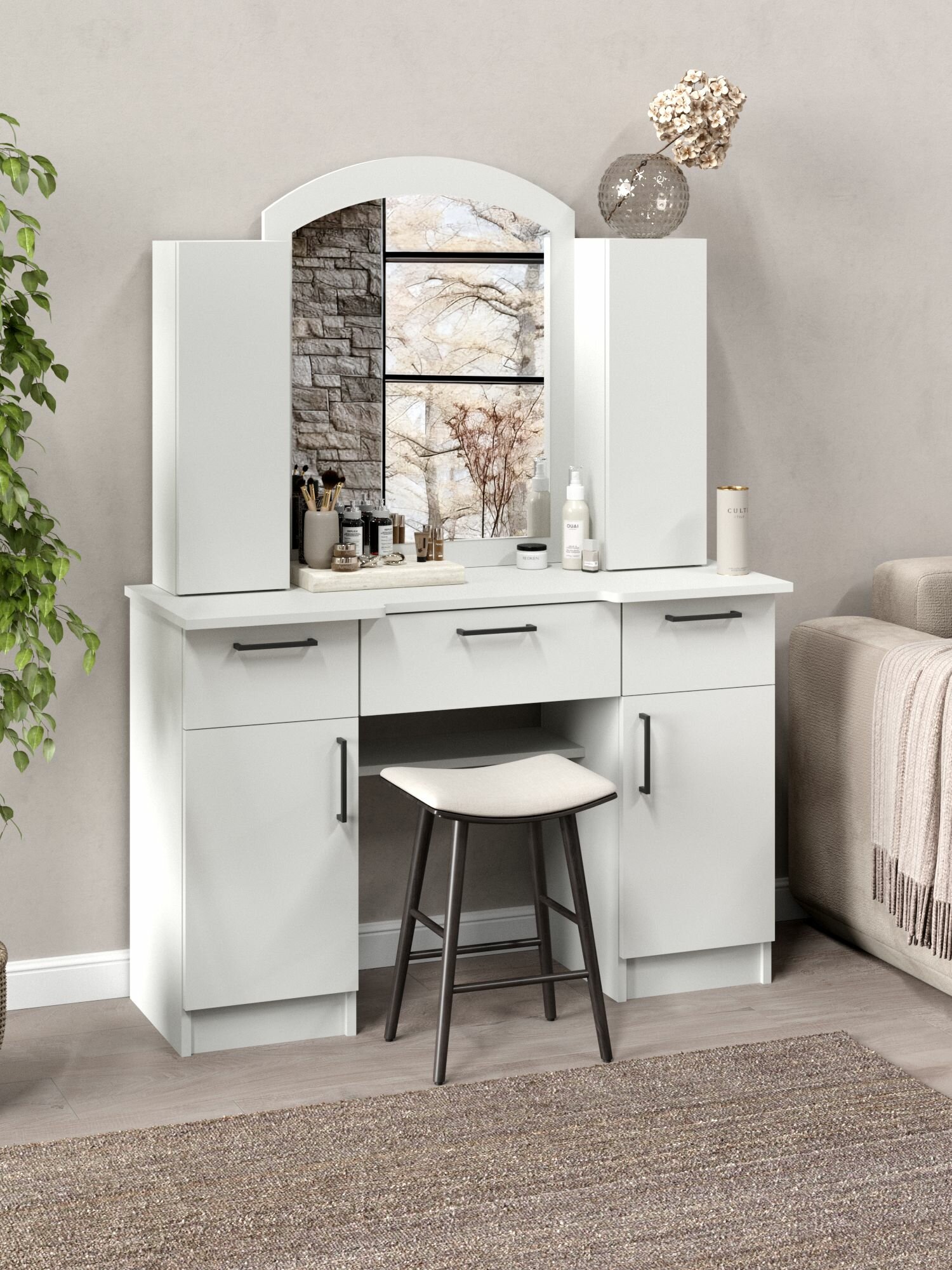 InHouse Туалетный столик КМ-18 Белый 110х40х147, фасады ЛДСП