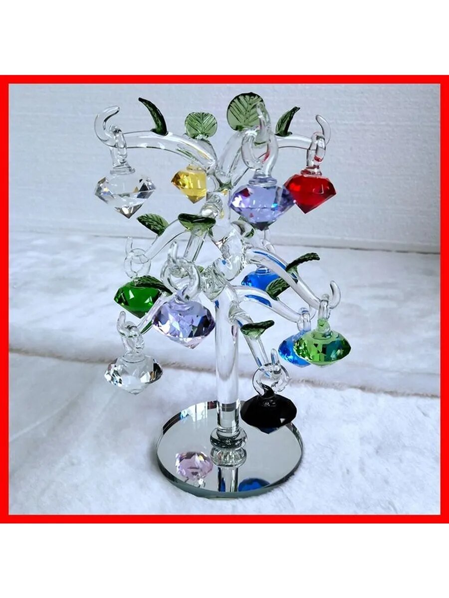 Хрустальное дерево-8 подвесок, прозрачный ствол, стекло