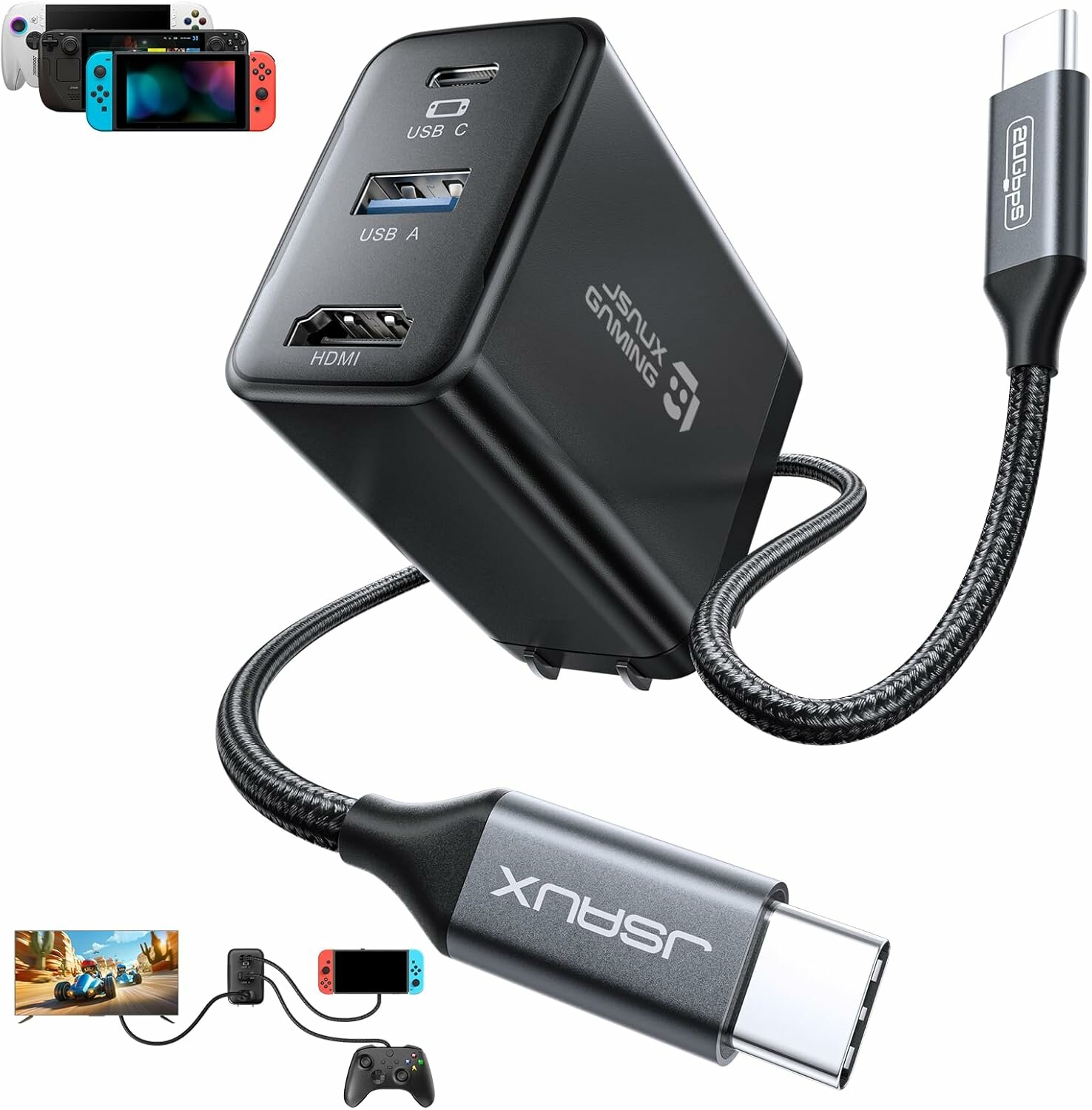 Зарядная док-станция JSAUX OmniCentro 65W GAN для Steam Deck LCD/OLED, Nintendo Switch 2, ROG Ally/X, ROG Xbox Ally/X, Legion Go / Go S / Go 2, MSI Claw (HDMI/USB-C/USB-A) - HC6502