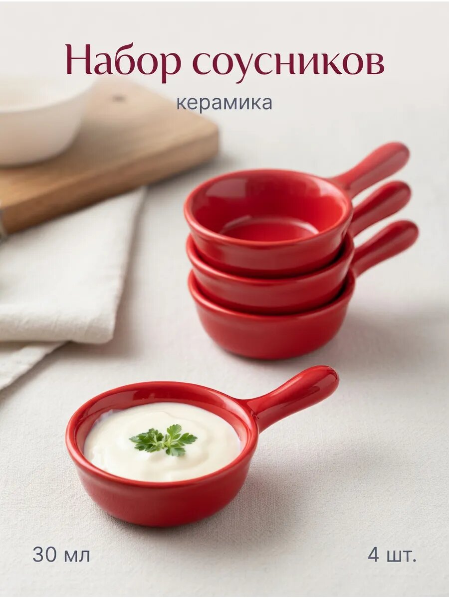 Соусники «Классика», 7.8×7.2×2.5 см, набор 4 шт, керамика, красные