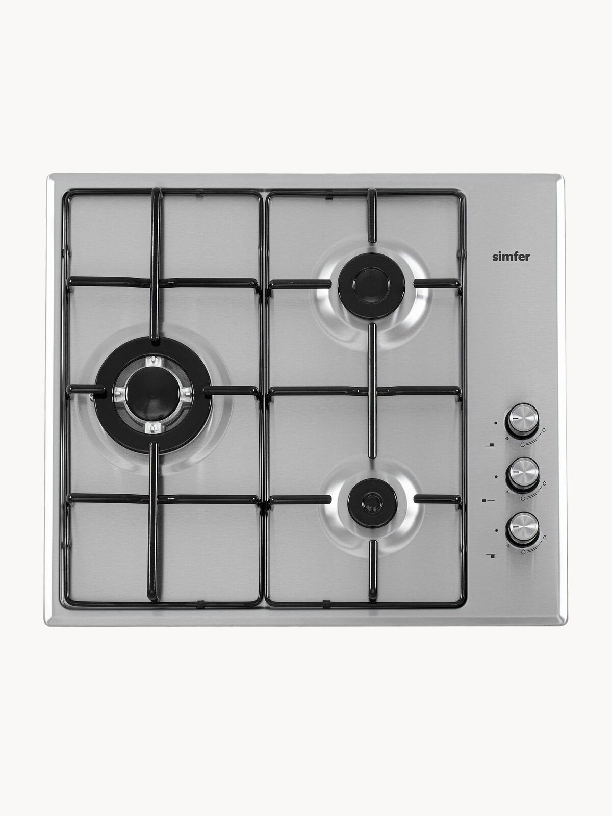 Варочная панель газовая Simfer, 3 конфорки, 60см, нержавеющая сталь, электроподжиг, WOK конфорка, 5 ЛЕТ гарантия, турция