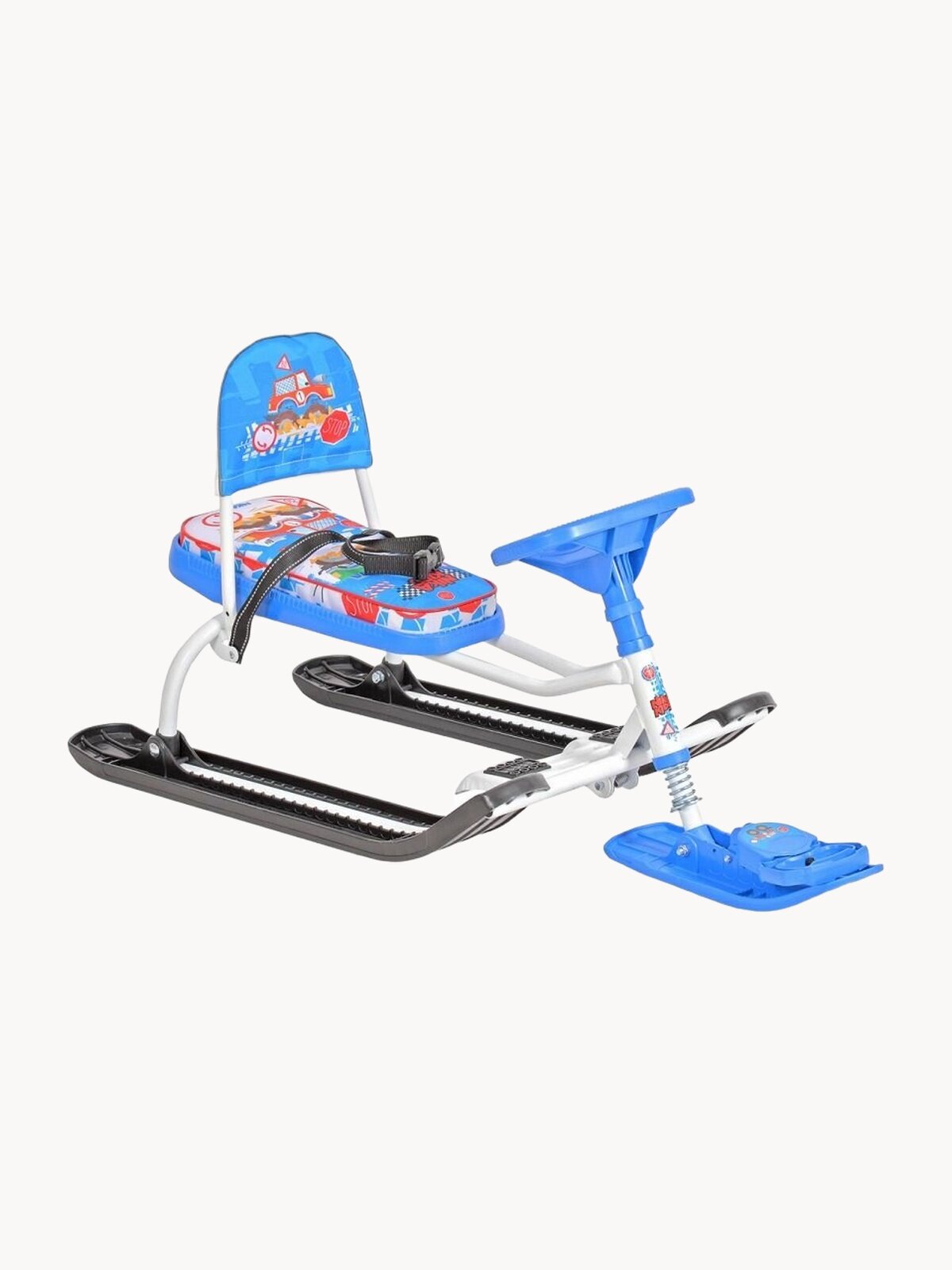 Снегокат Тимка спорт 4-1 (С машинками) рама белая со спинкой