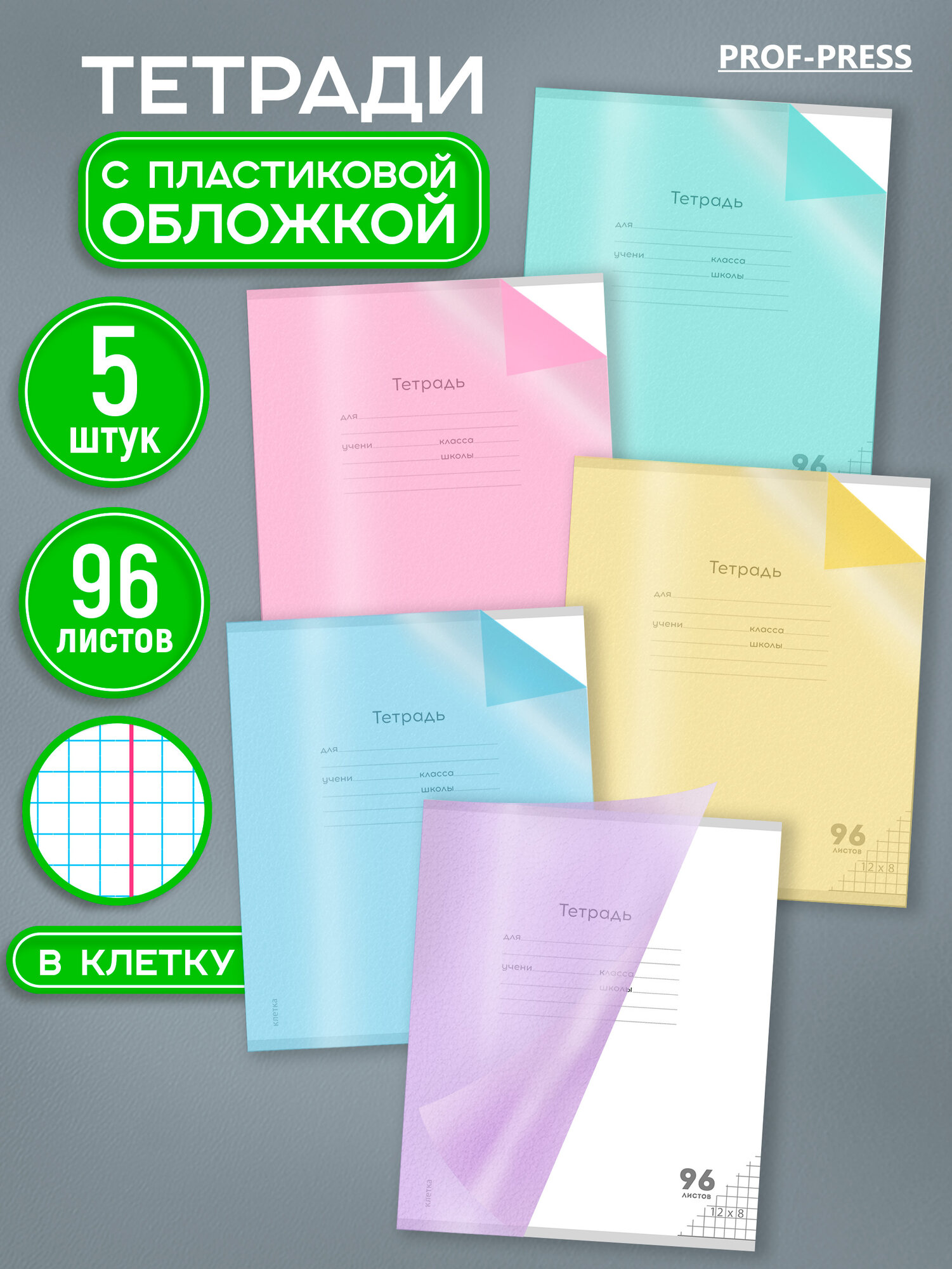 Тетрадь общая ученическая с пластиковой обложкой Prof-Press