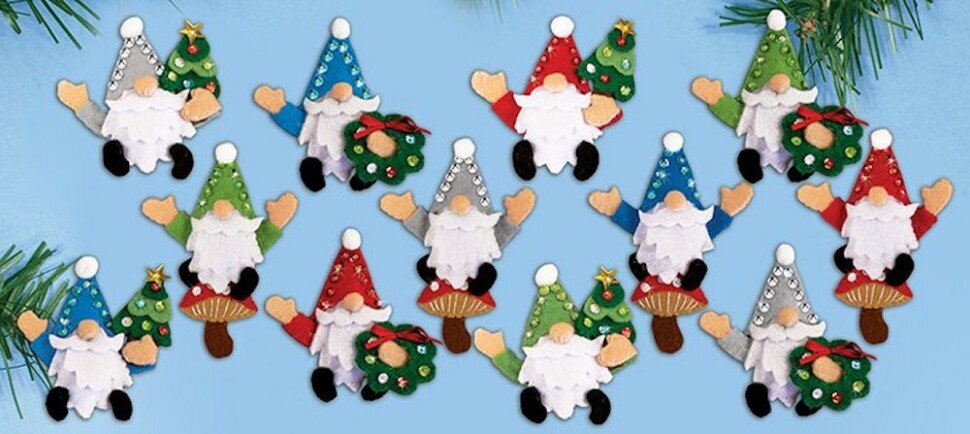 Набор - свободный стиль Design Works #5347 Елочные украшения "Гномы" (12шт), 7 х 11 см