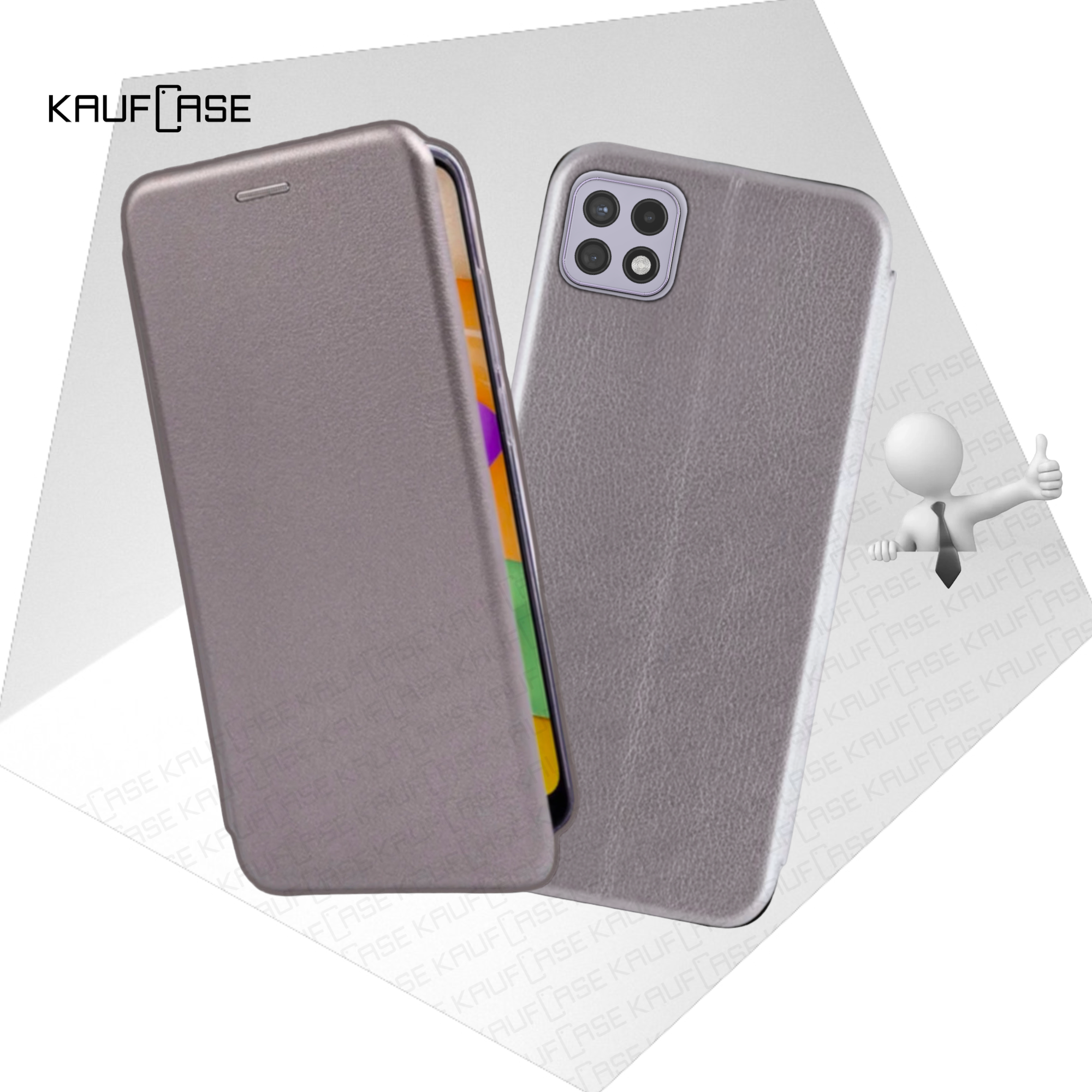 Чехол книжка для телефона Samsung A22s 5G (A226) (6.6"), серебро. Текстура под кожу